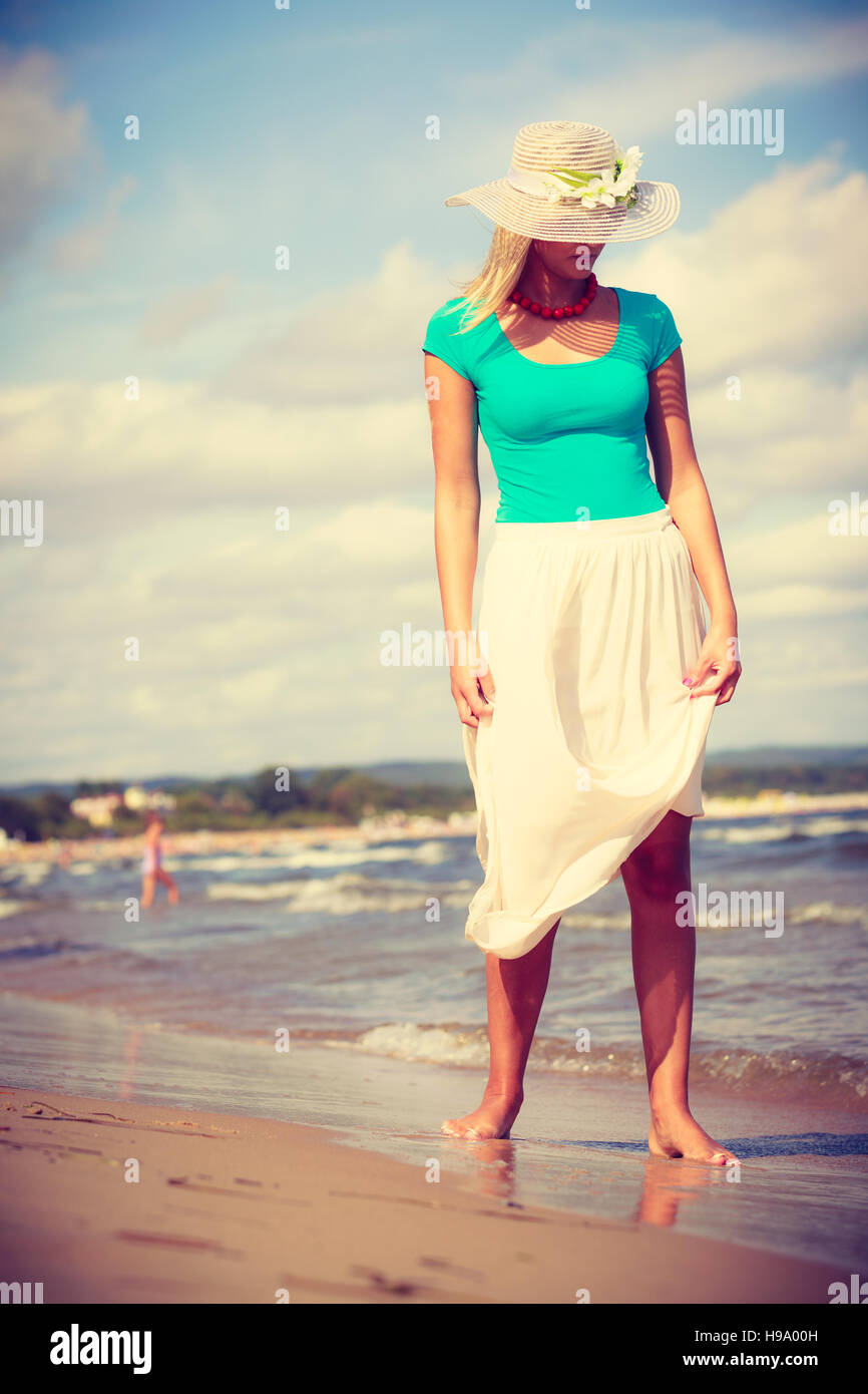 Summer time relax leisure concept. Attractive woman on the beach. Lady ...
