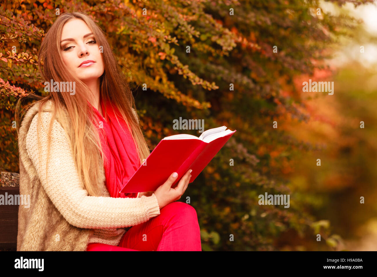 Girl reading book outside with tree hi-res stock photography and images ...