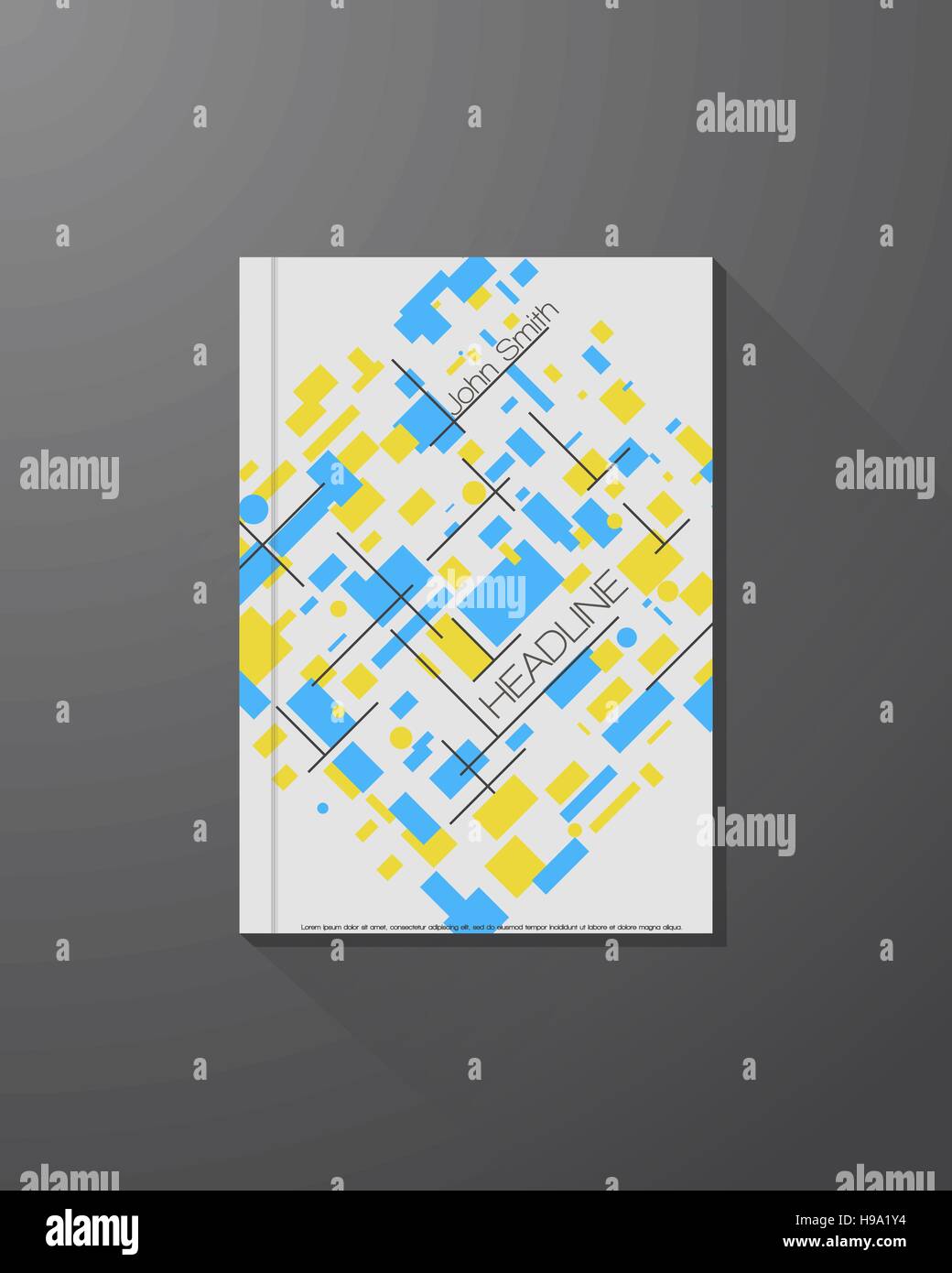 Abstract yellow squares and dots. Black connected lines. Brochure ...