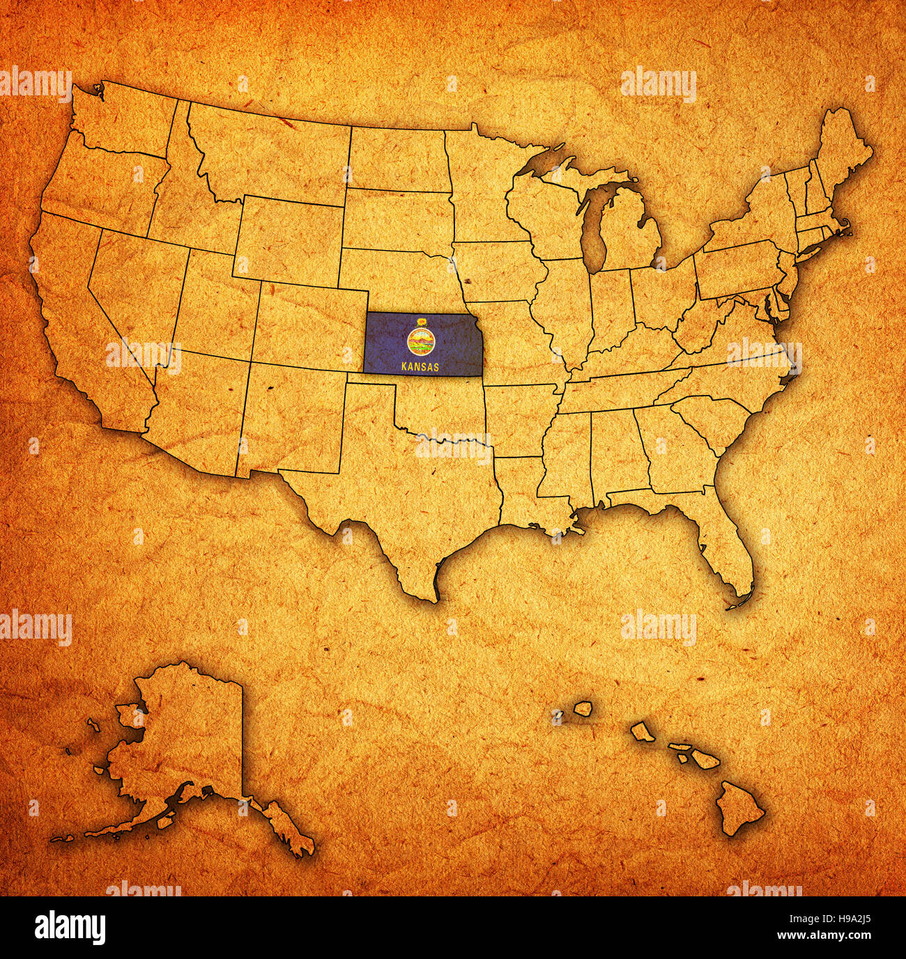 kansas on old vintage map of usa with state borders Stock Photo - Alamy