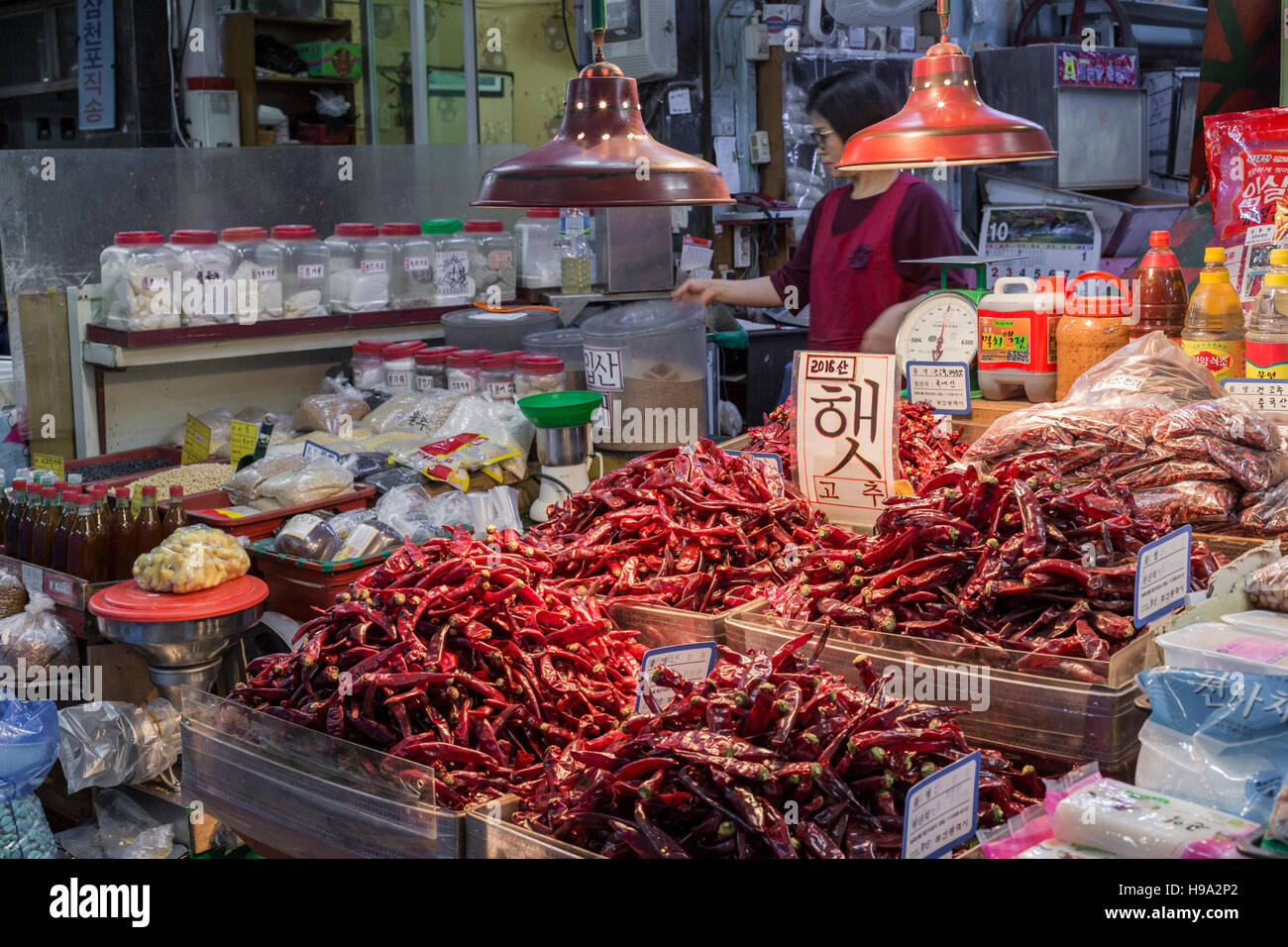 BUSAN - OCTOBER 27, 2016: Traditional food market in Busan, Korea Stock ...