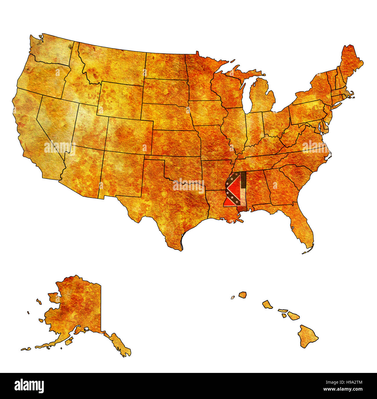 mississippi on old vintage map of usa with state borders Stock Photo ...
