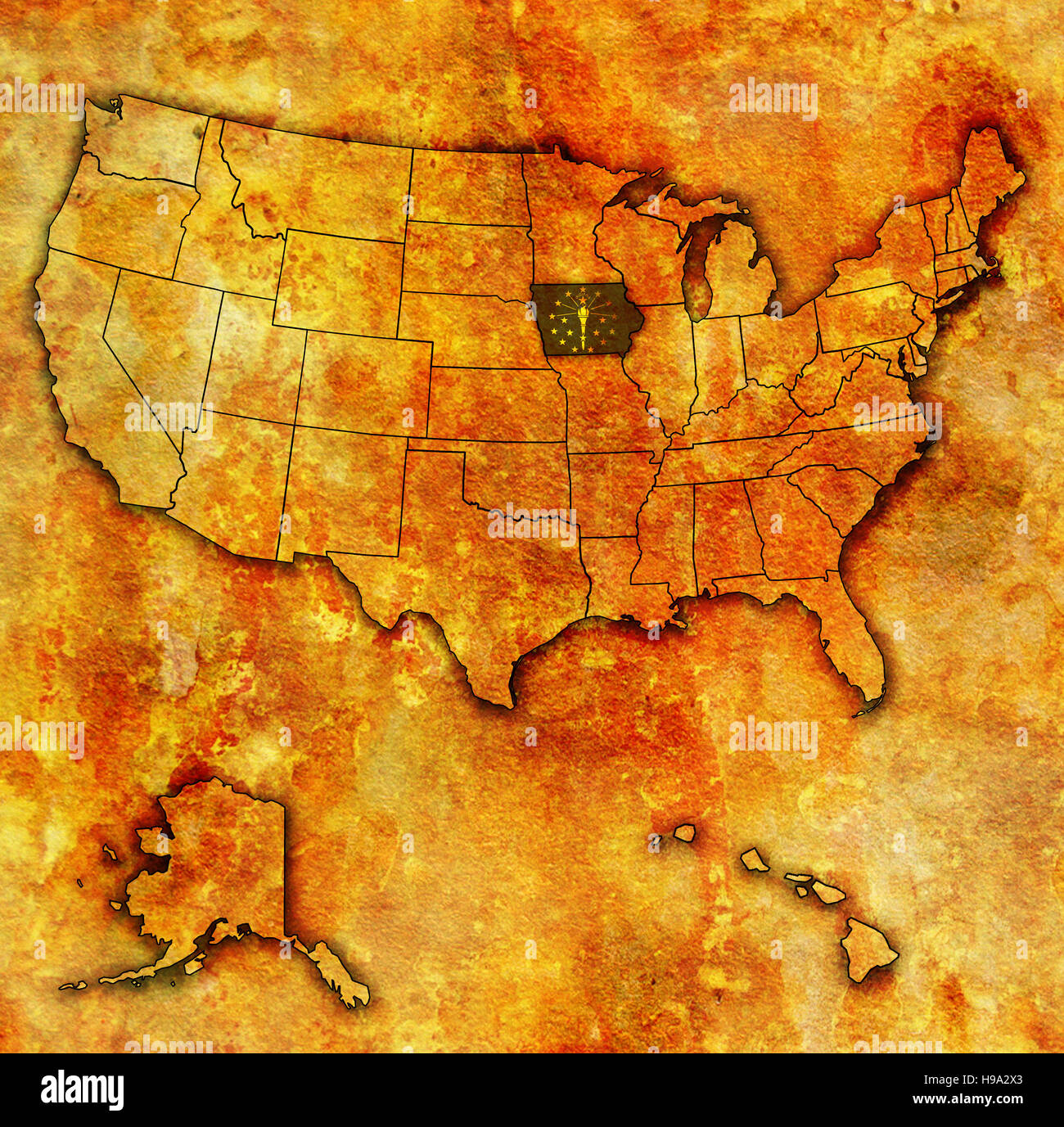indiana on old vintage map of usa with state borders Stock Photo - Alamy