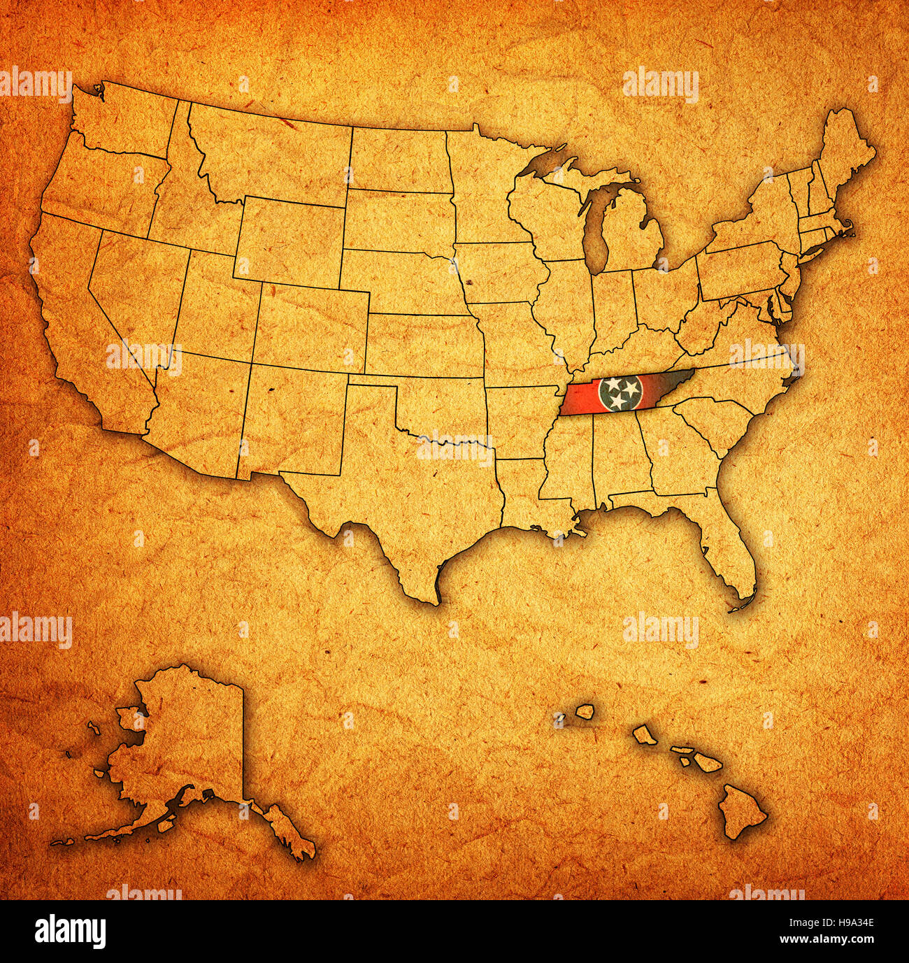 tennessee on old vintage map of usa with state borders Stock Photo - Alamy