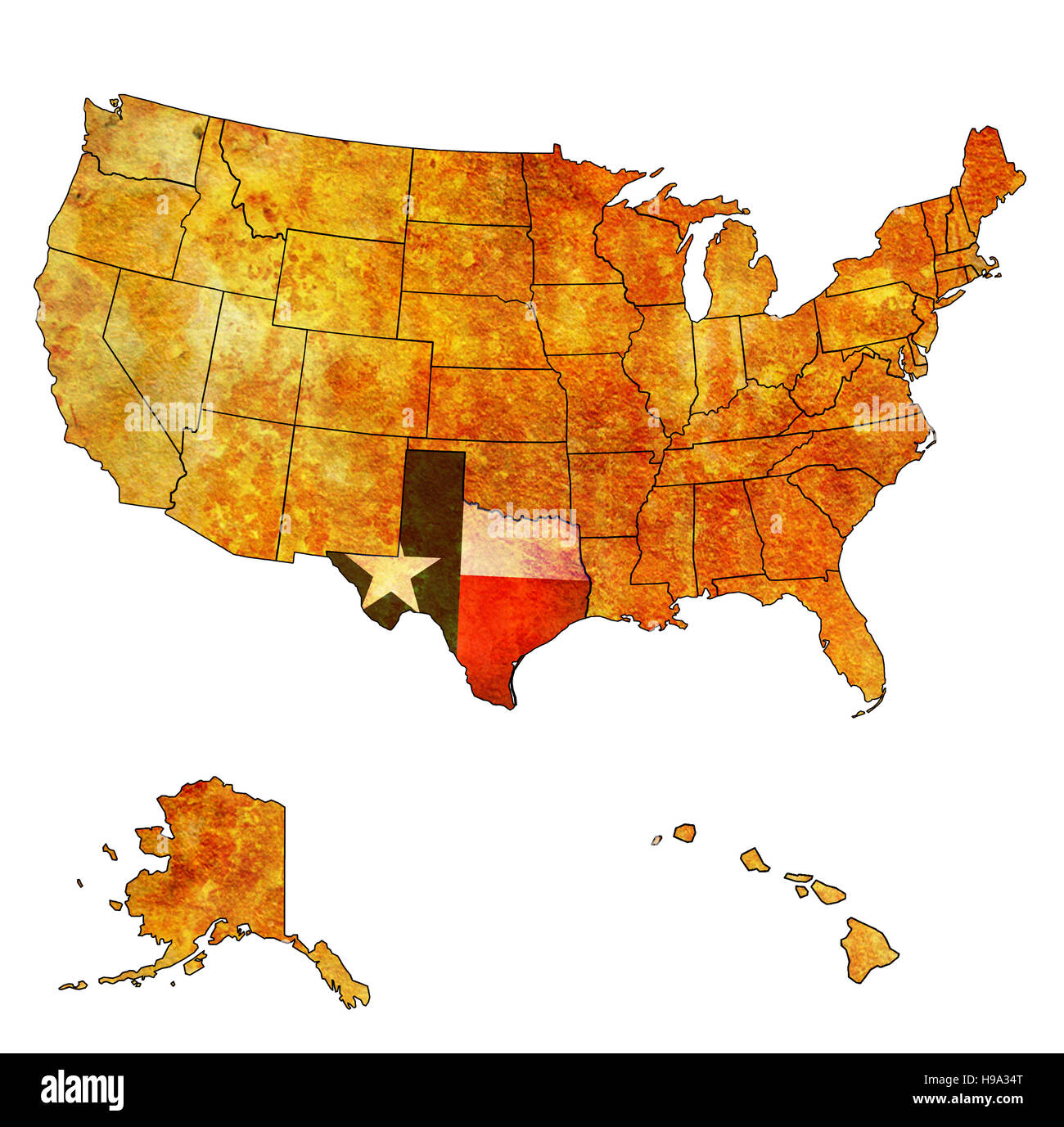 texas on old vintage map of usa with state borders Stock Photo - Alamy
