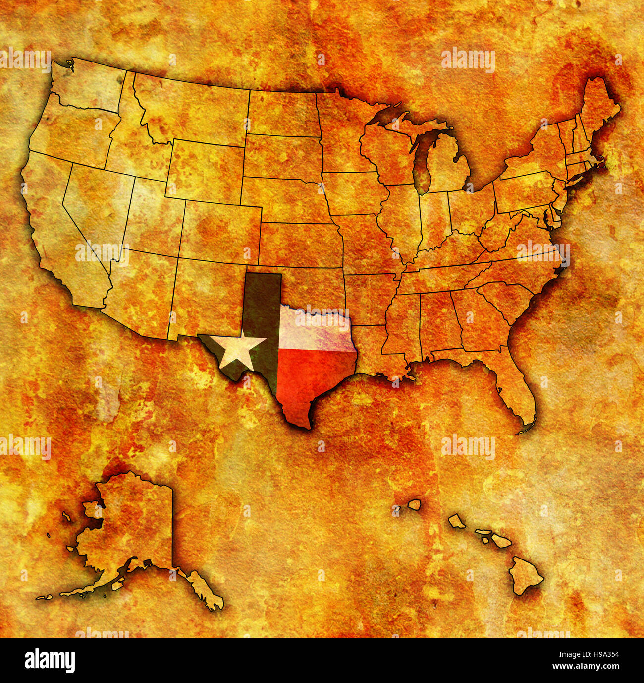 texas on old vintage map of usa with state borders Stock Photo - Alamy