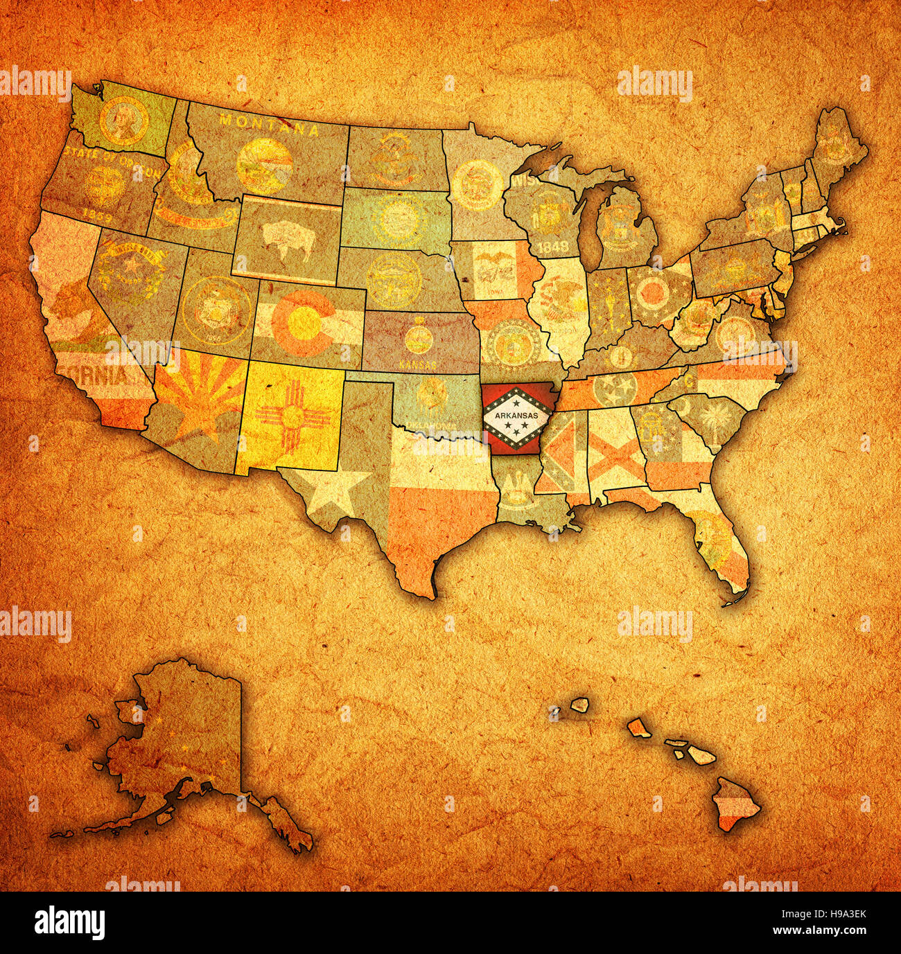 arkansas on old vintage map of usa with state borders Stock Photo - Alamy