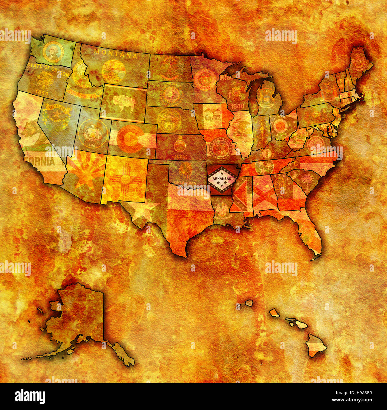 arkansas on old vintage map of usa with state borders Stock Photo - Alamy