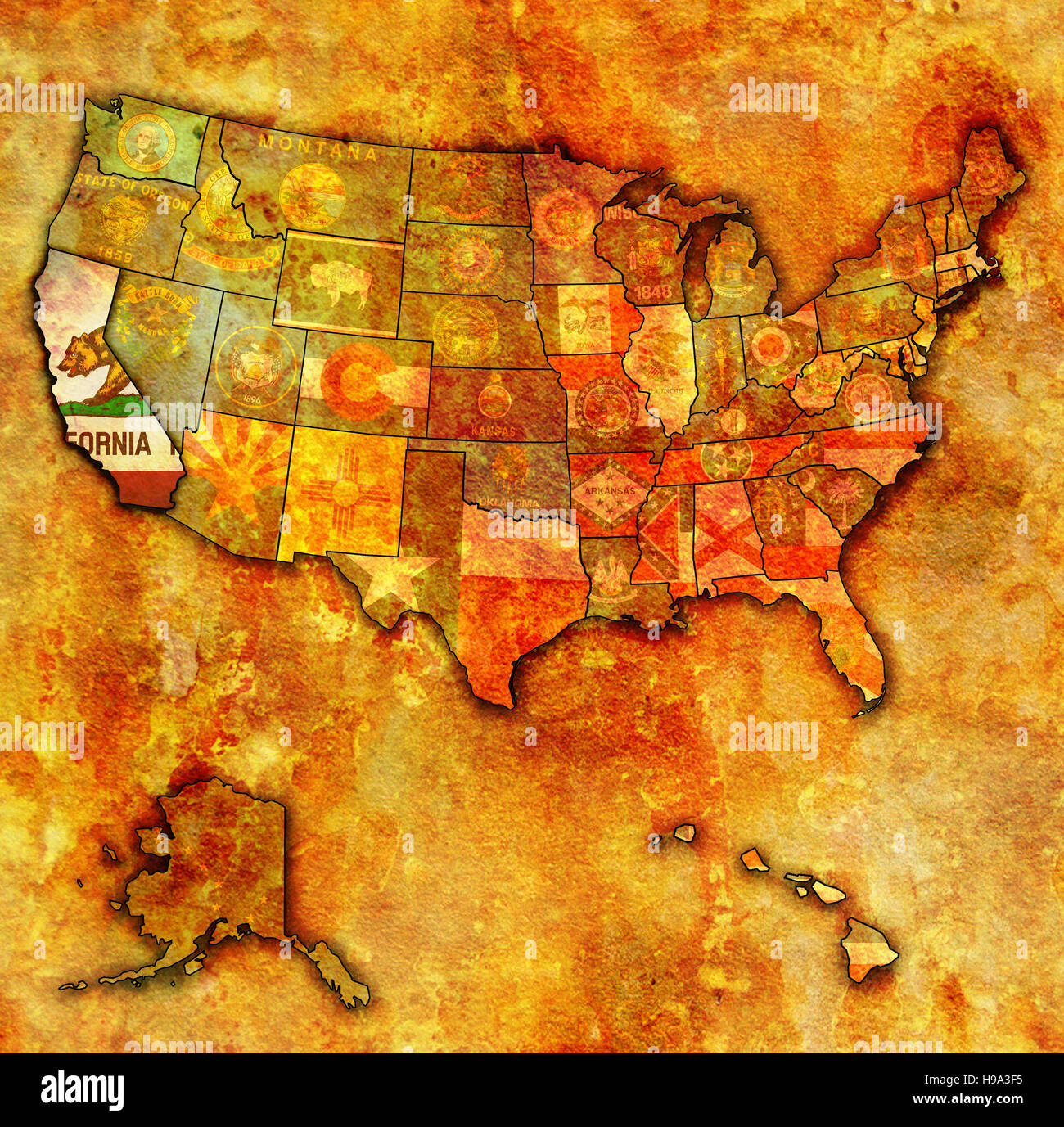 california on old vintage map of usa with state borders Stock Photo - Alamy