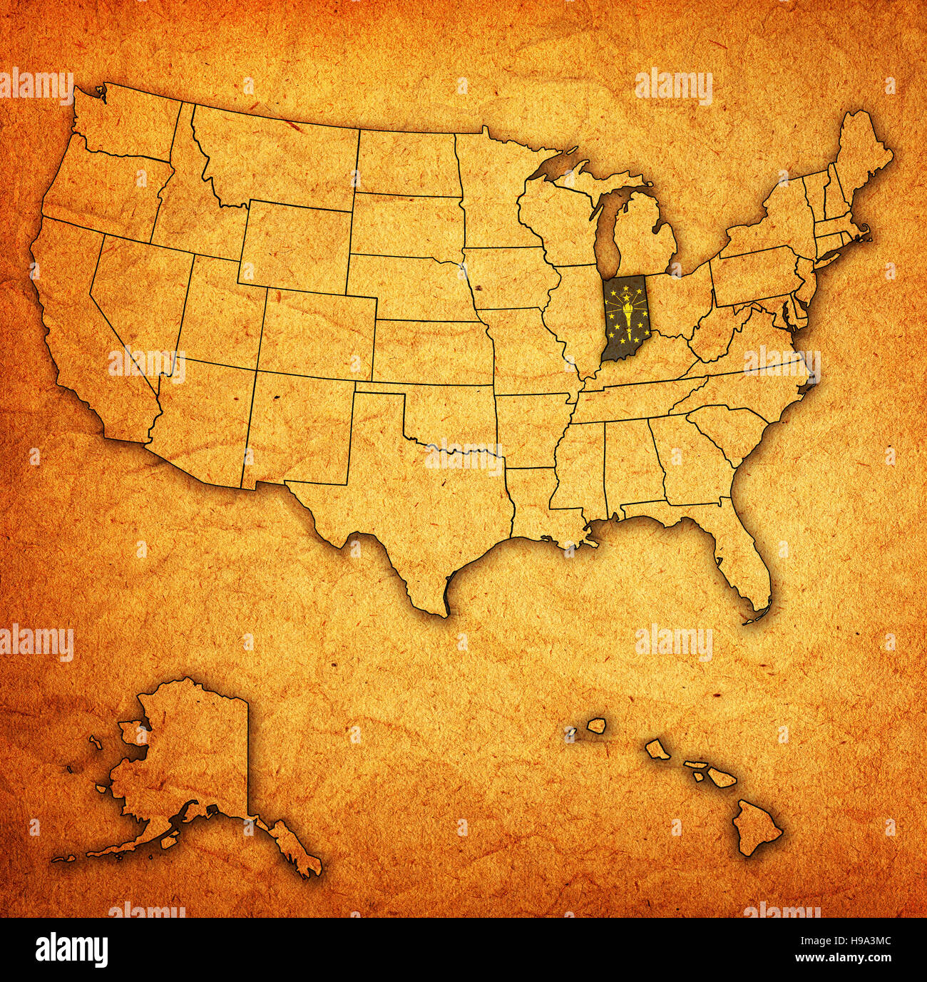 indiana on old vintage map of usa with state borders Stock Photo - Alamy