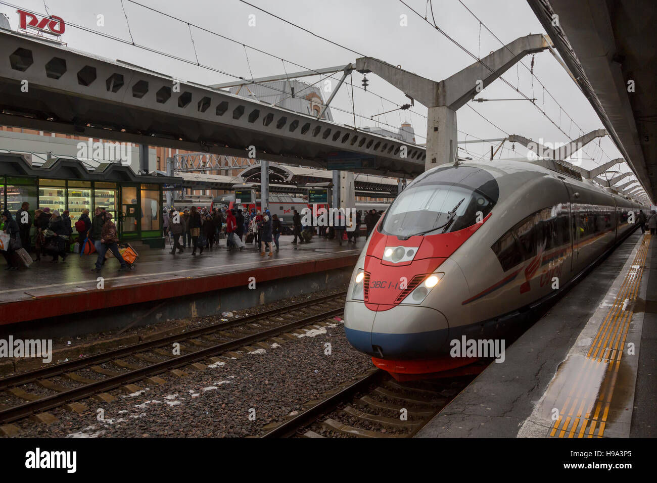 The modern high-speed train "Sapsan" at the platform of the Moscow ...