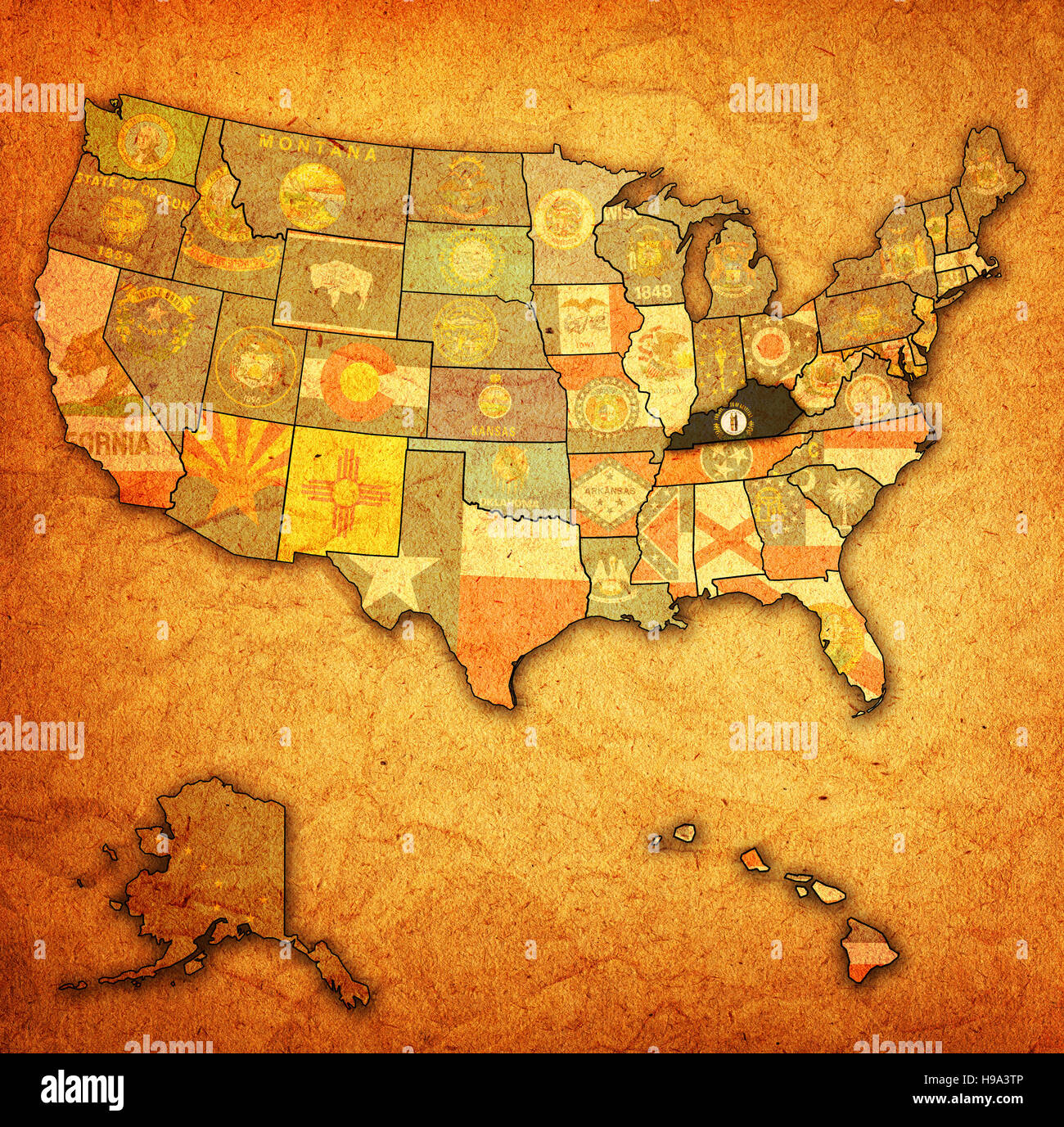 kentucky on old vintage map of usa with state borders Stock Photo - Alamy