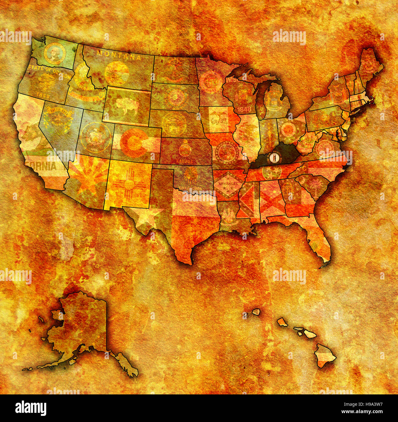 kentucky on old vintage map of usa with state borders Stock Photo - Alamy