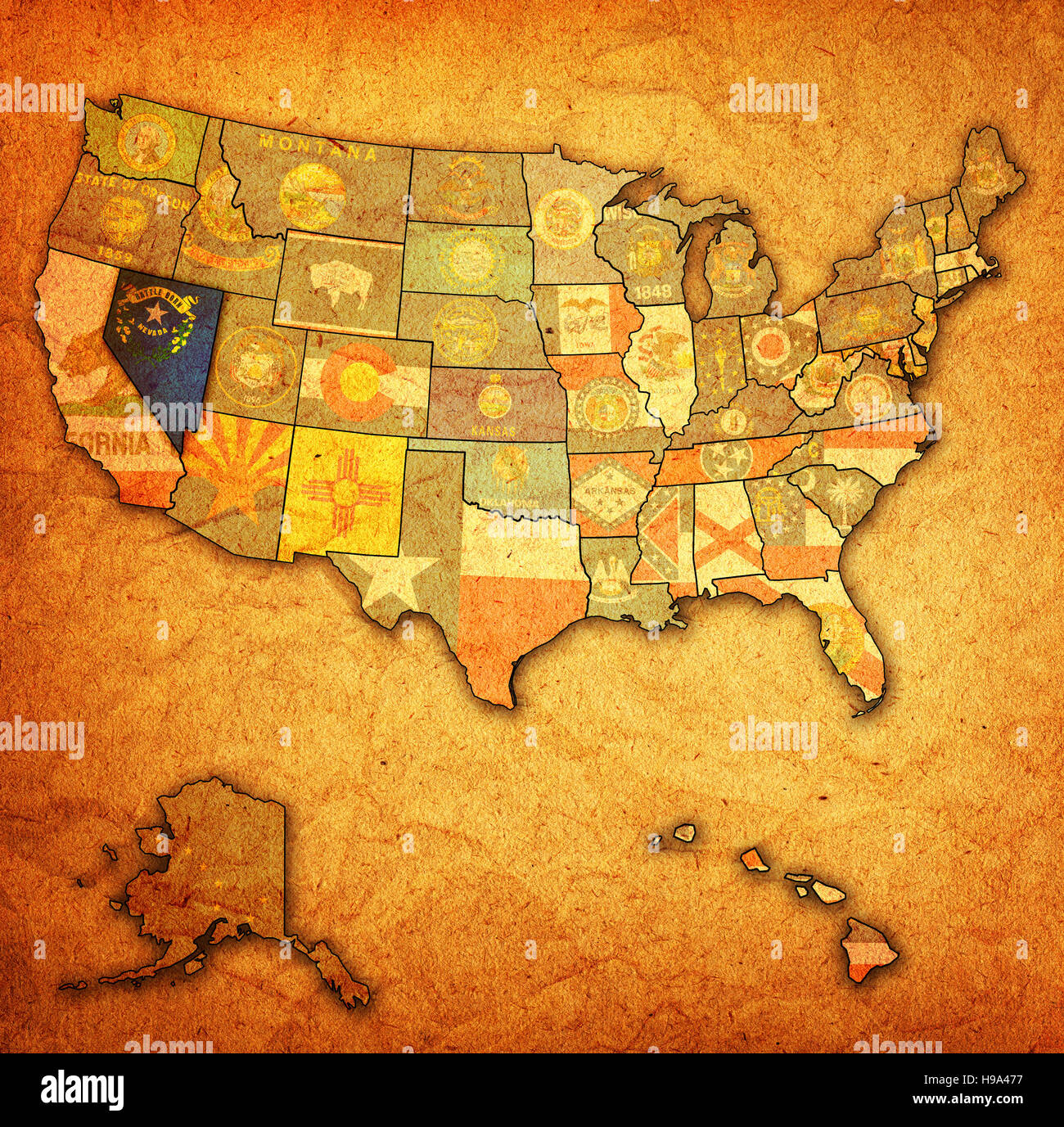 nevada on old vintage map of usa with state borders Stock Photo - Alamy