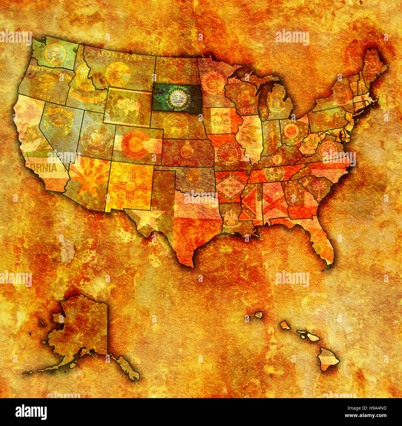 south dakota on old vintage map of usa with state borders Stock Photo ...