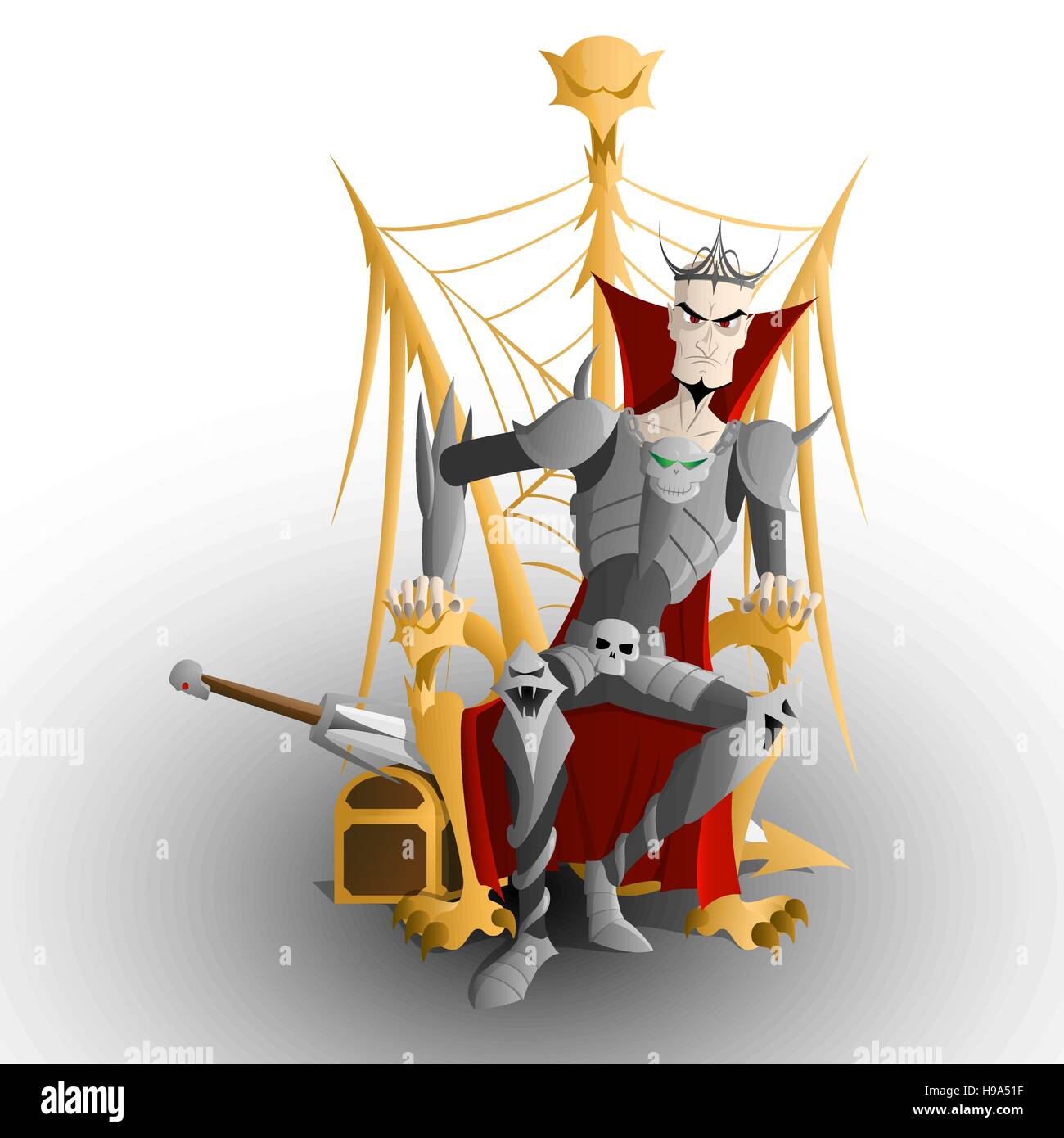 Russian fairy tale Tsar Koshey armored sitting on the golden throne ...