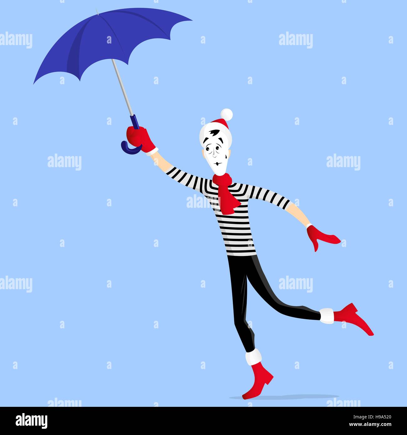 Winter mime performance called flying away with umbrella Stock Vector ...