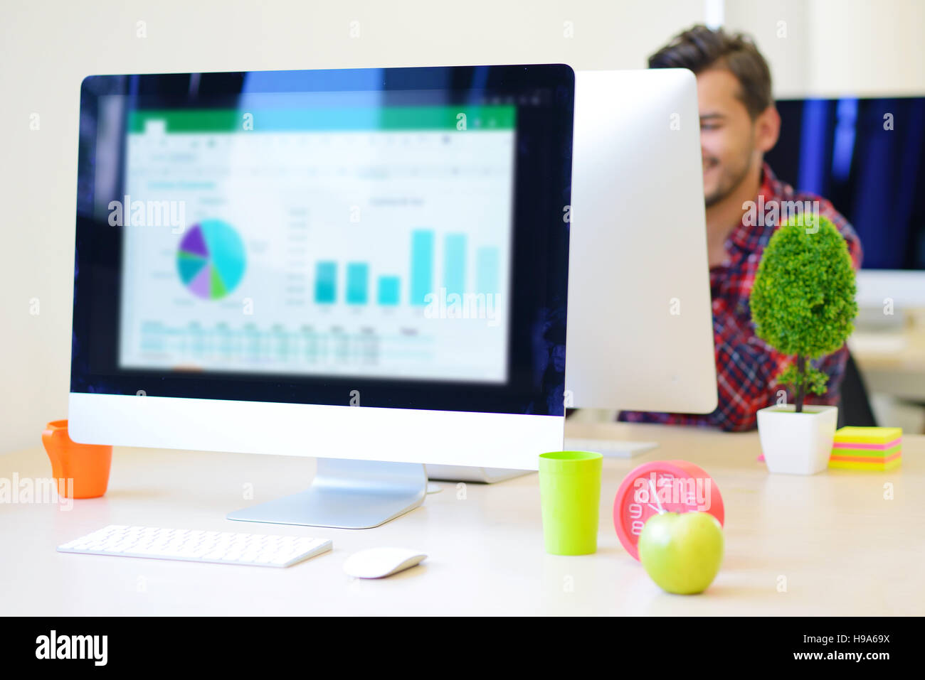 startup business, software developer working on computer at modern ...