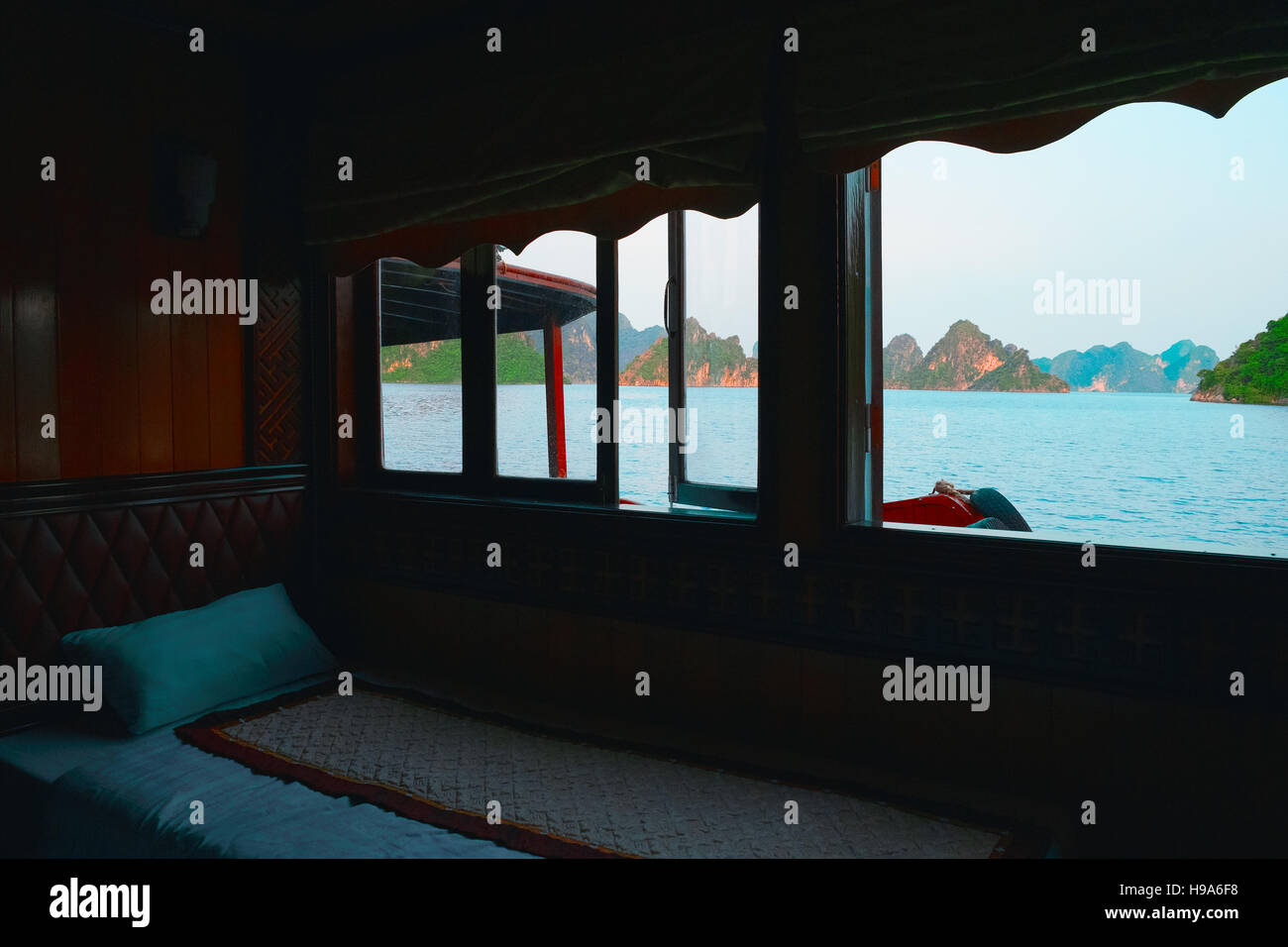 Indochina junk cruise to Halong Bay, Vietnam, Southeast Asia. Panoramic ...