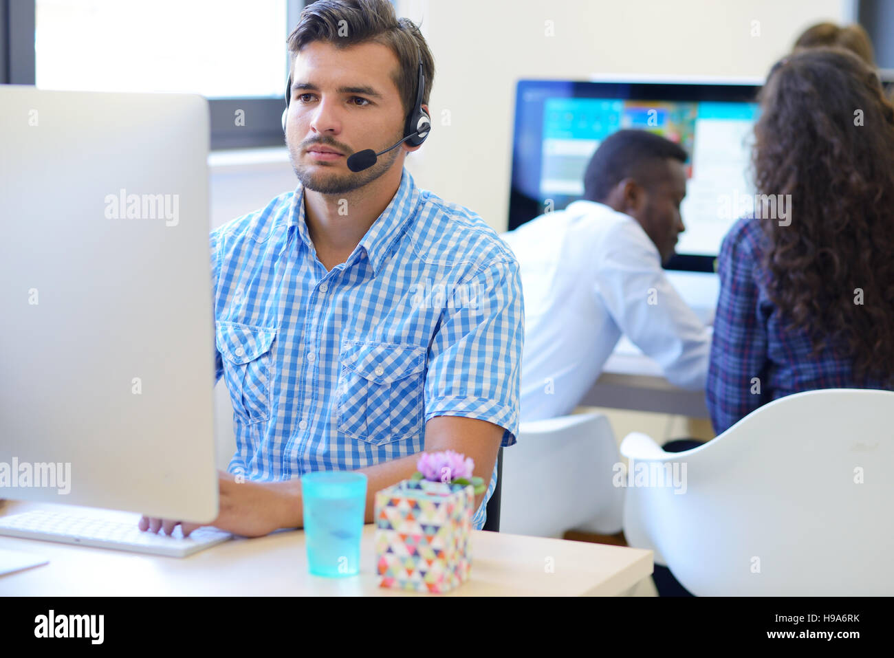 startup business, software developer working on computer at modern ...