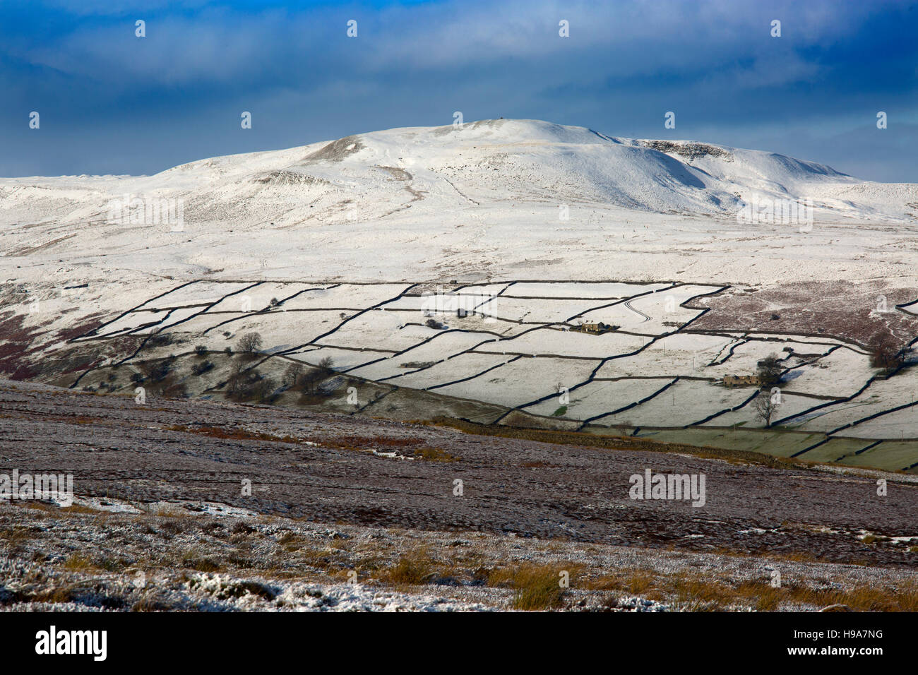 Swaledale near Reeth under light snow Yorkshire in Autumn Stock Photo ...