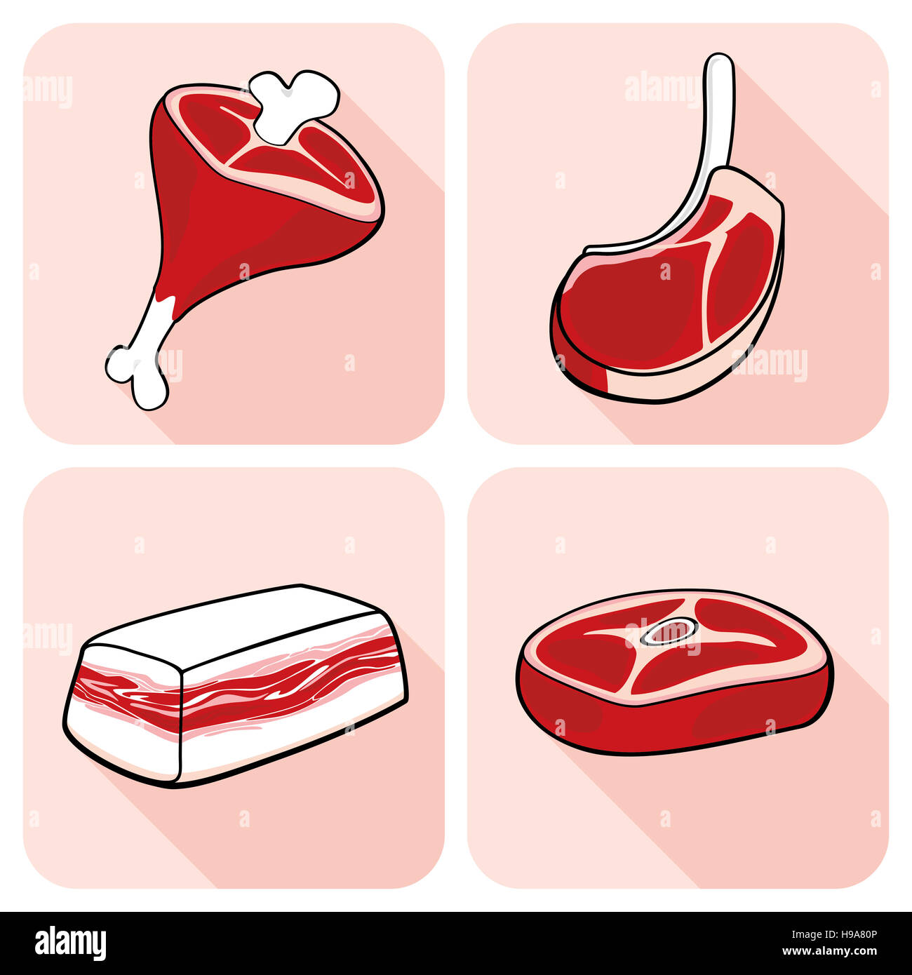 set of illustration raw meat Stock Photo - Alamy