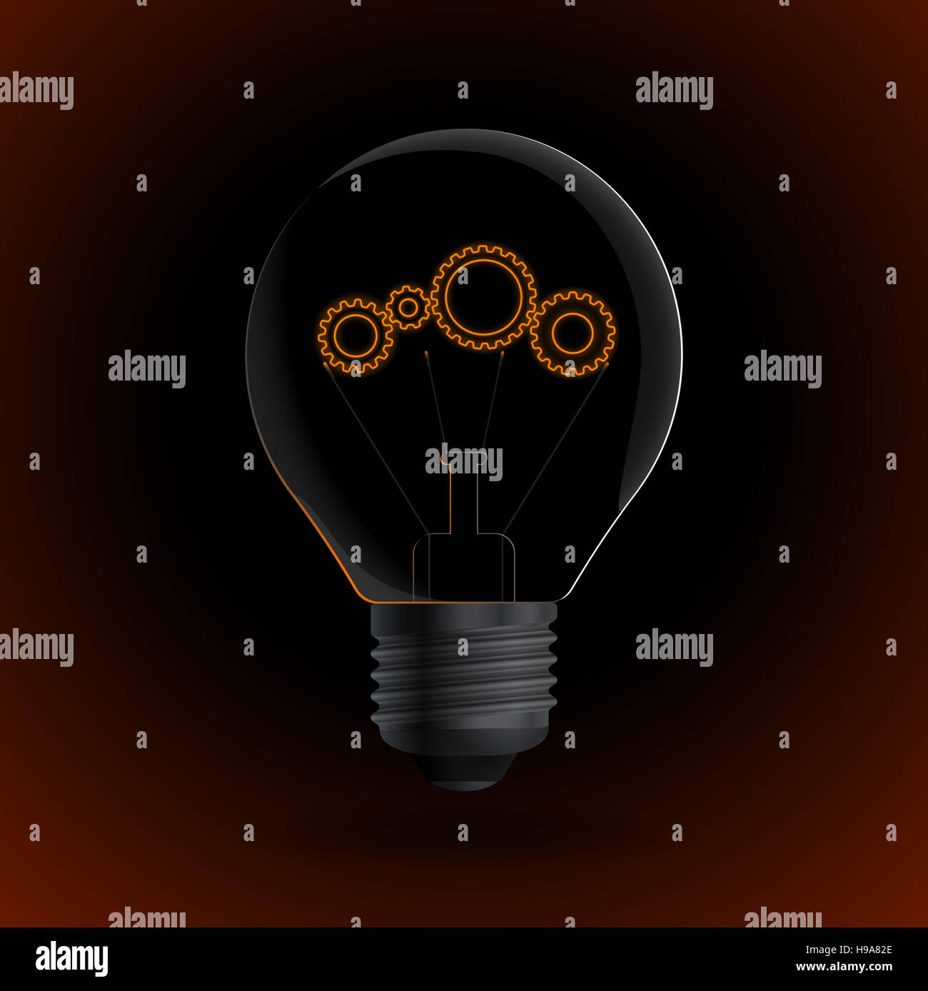 Lightbulb with gear sign on a dark background Stock Photo - Alamy