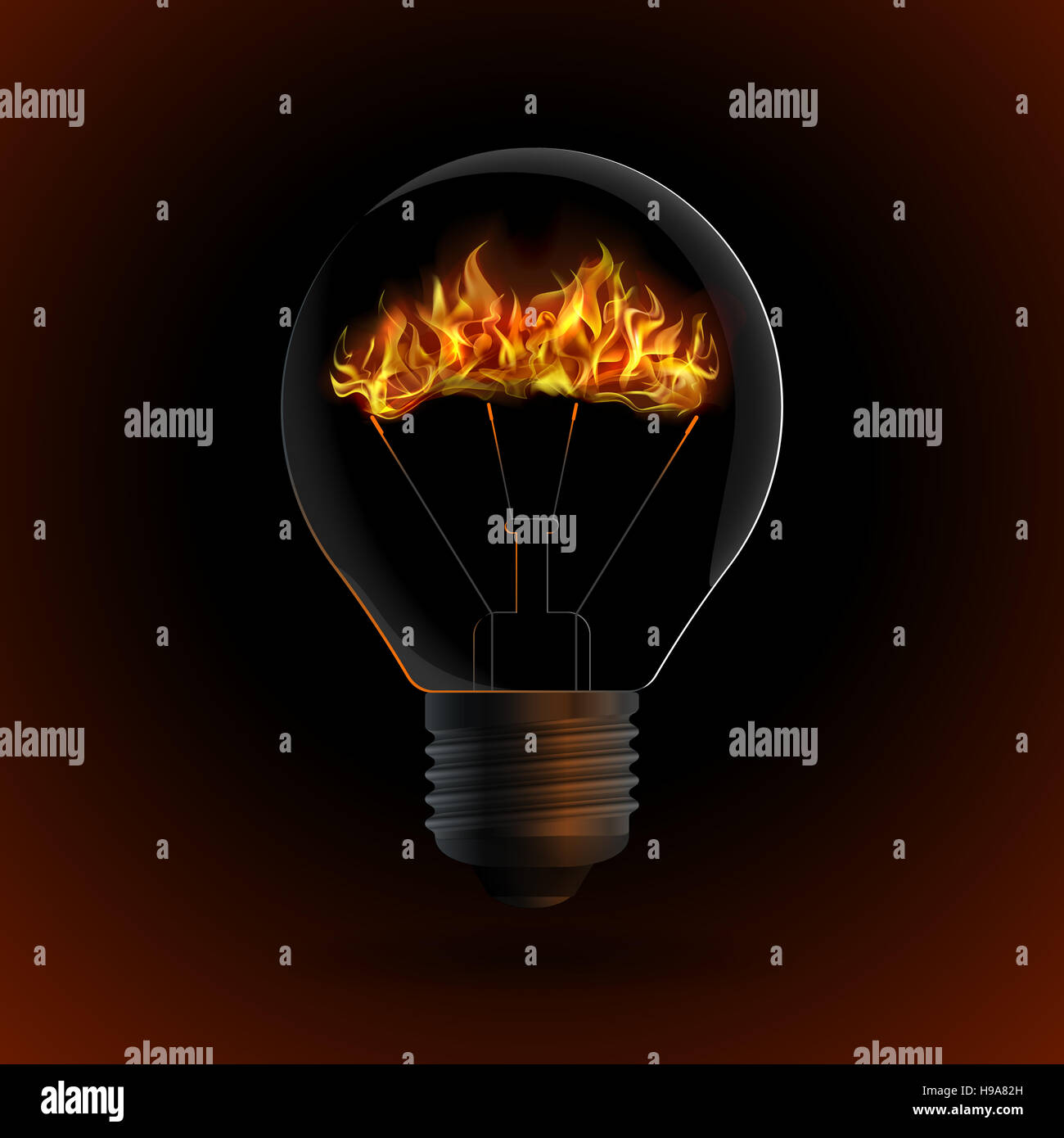 lightbulb with fire isolated on dark background Stock Photo - Alamy