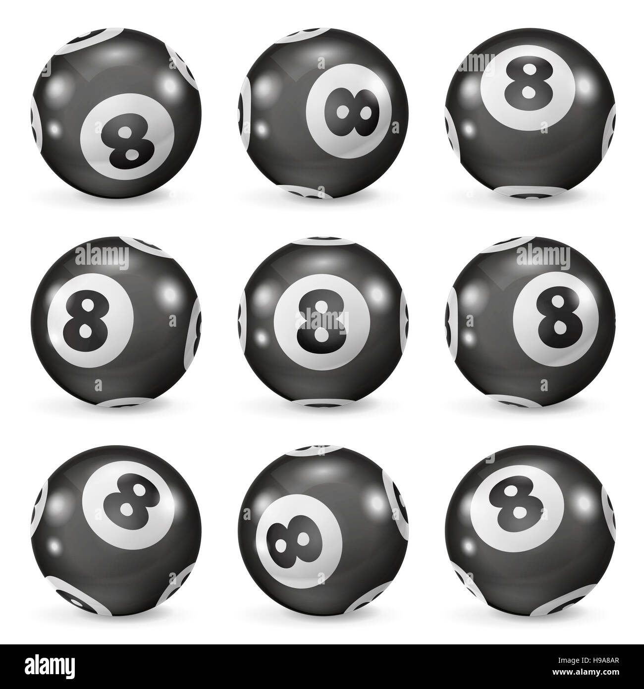 Set of billiard balls eights from different angles Stock Photo - Alamy