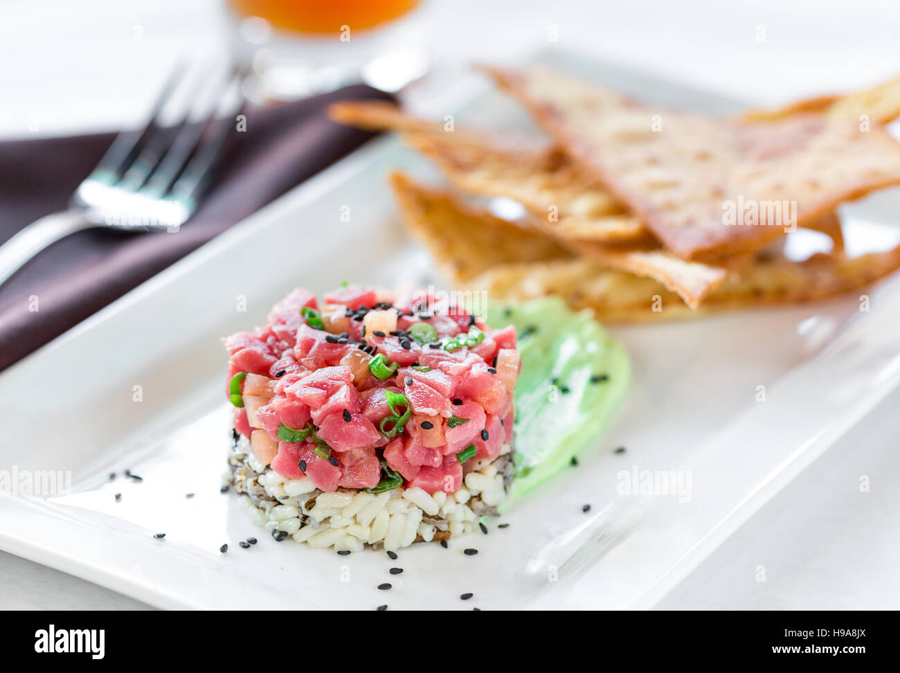 A plated dish of Ahi tuna tartar Stock Photo - Alamy