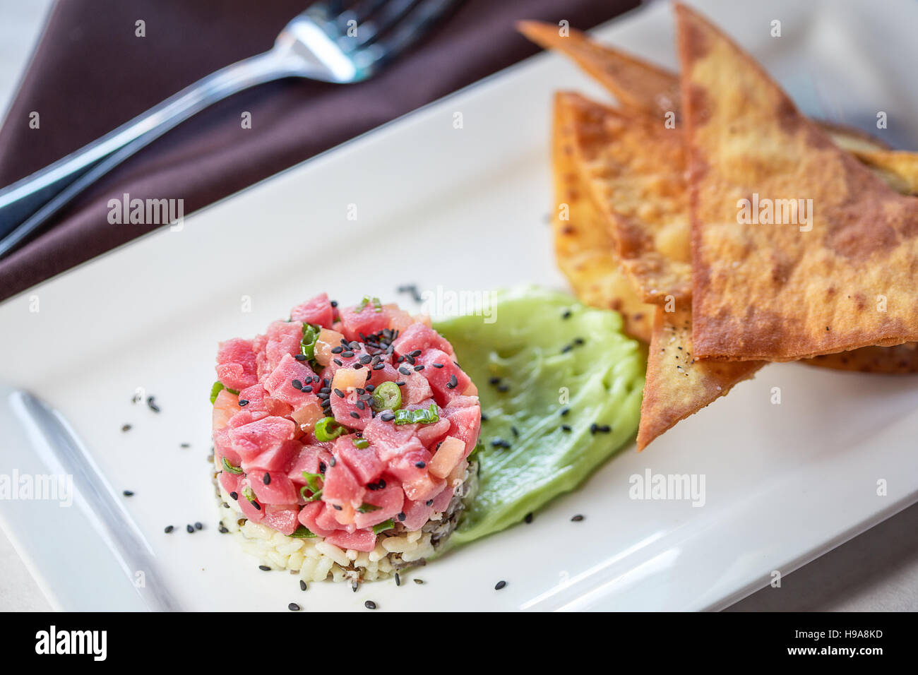 A plated dish of Ahi tuna tartar Stock Photo - Alamy
