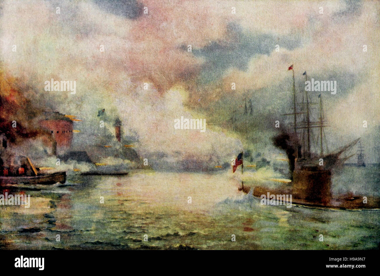 Battle of Mobile Bay, Alabama during the USA Civil War. August 5, 1864 ...