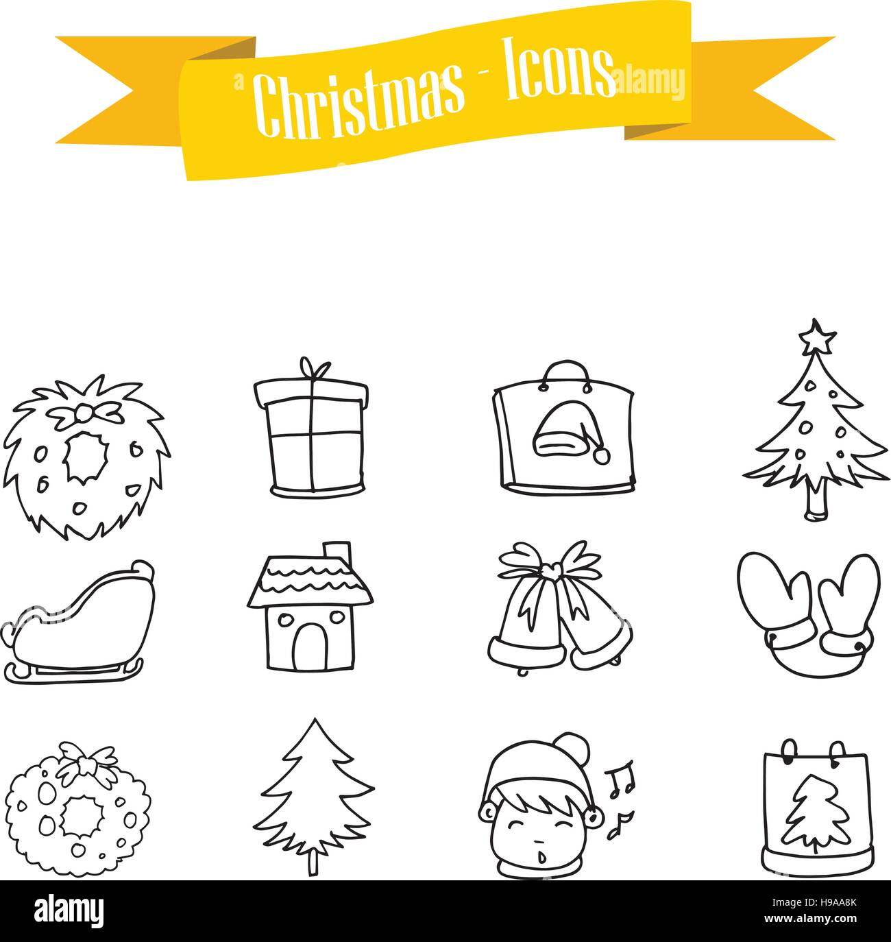 Hand draw christmas icons set hi-res stock photography and images - Alamy