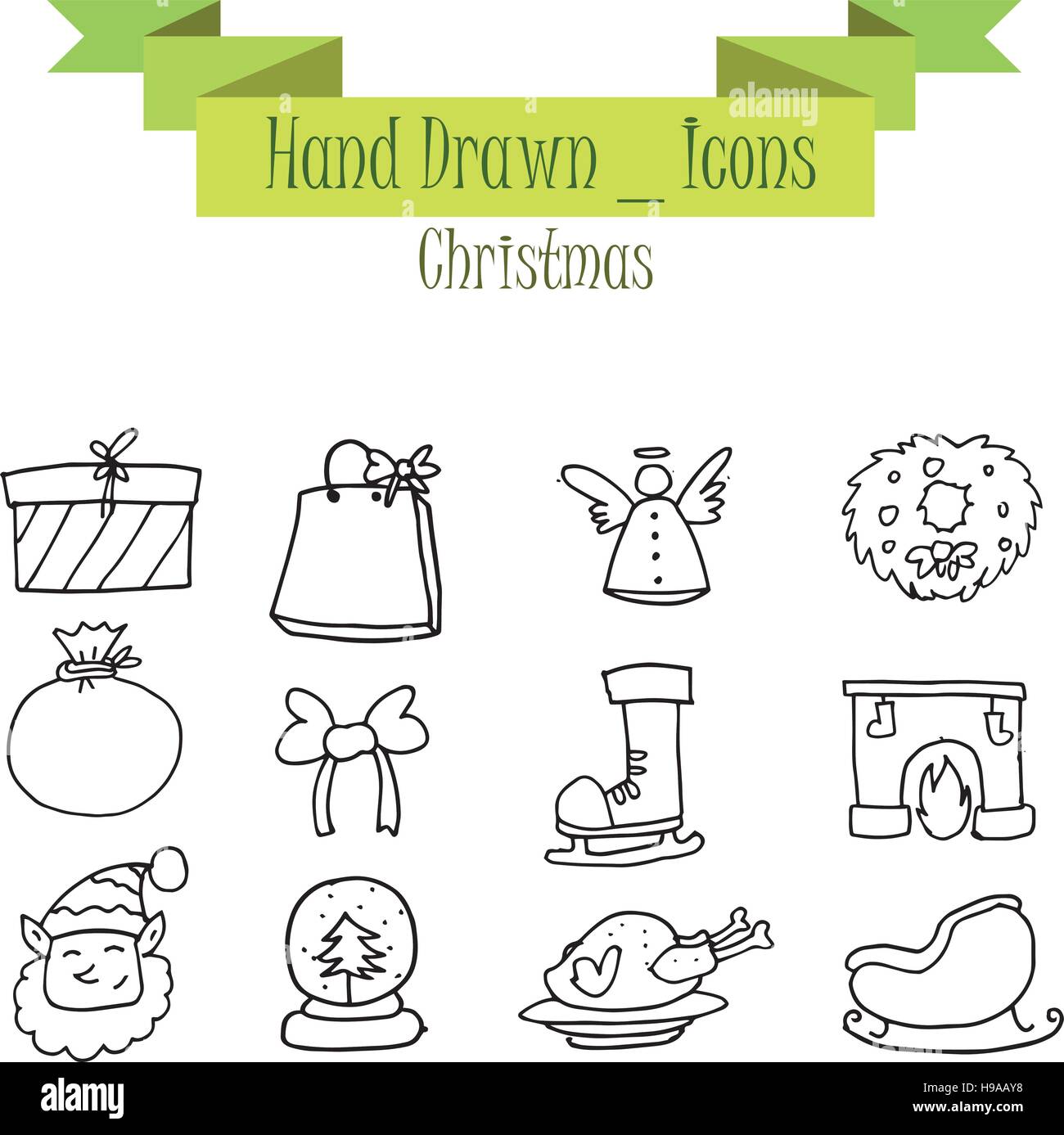Hand draw christmas icons set hi-res stock photography and images - Alamy