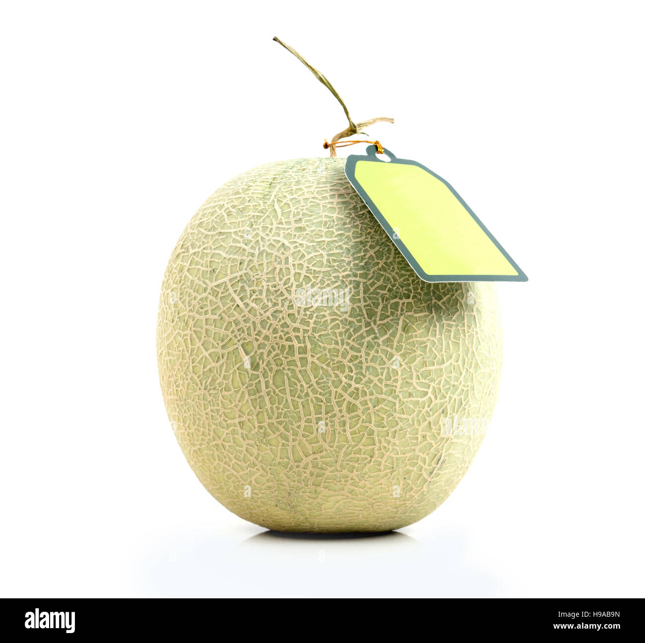 melon with green label tag on white background Stock Photo - Alamy