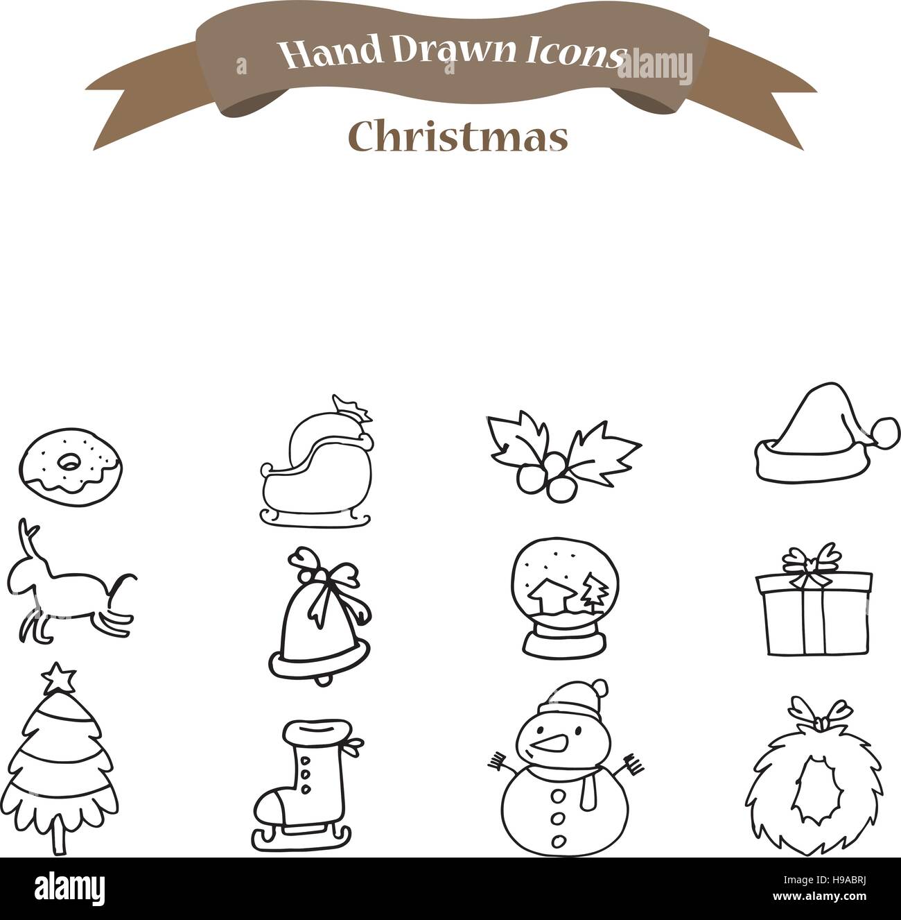 Set of Christmas icons illustration hand drawn Stock Vector Image & Art ...