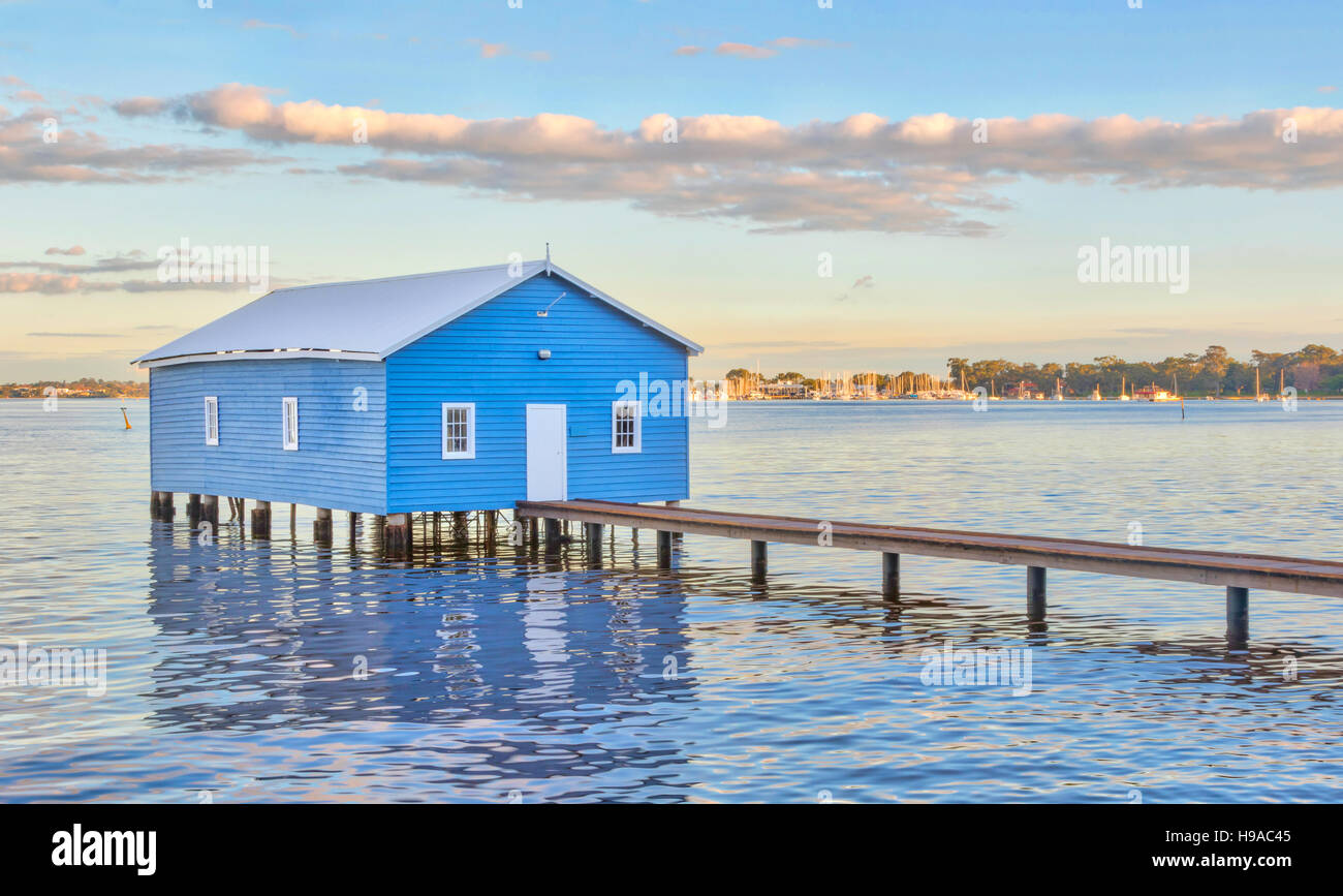 The blue Crawley Edge Boatshed is a well-recognized and frequently ...
