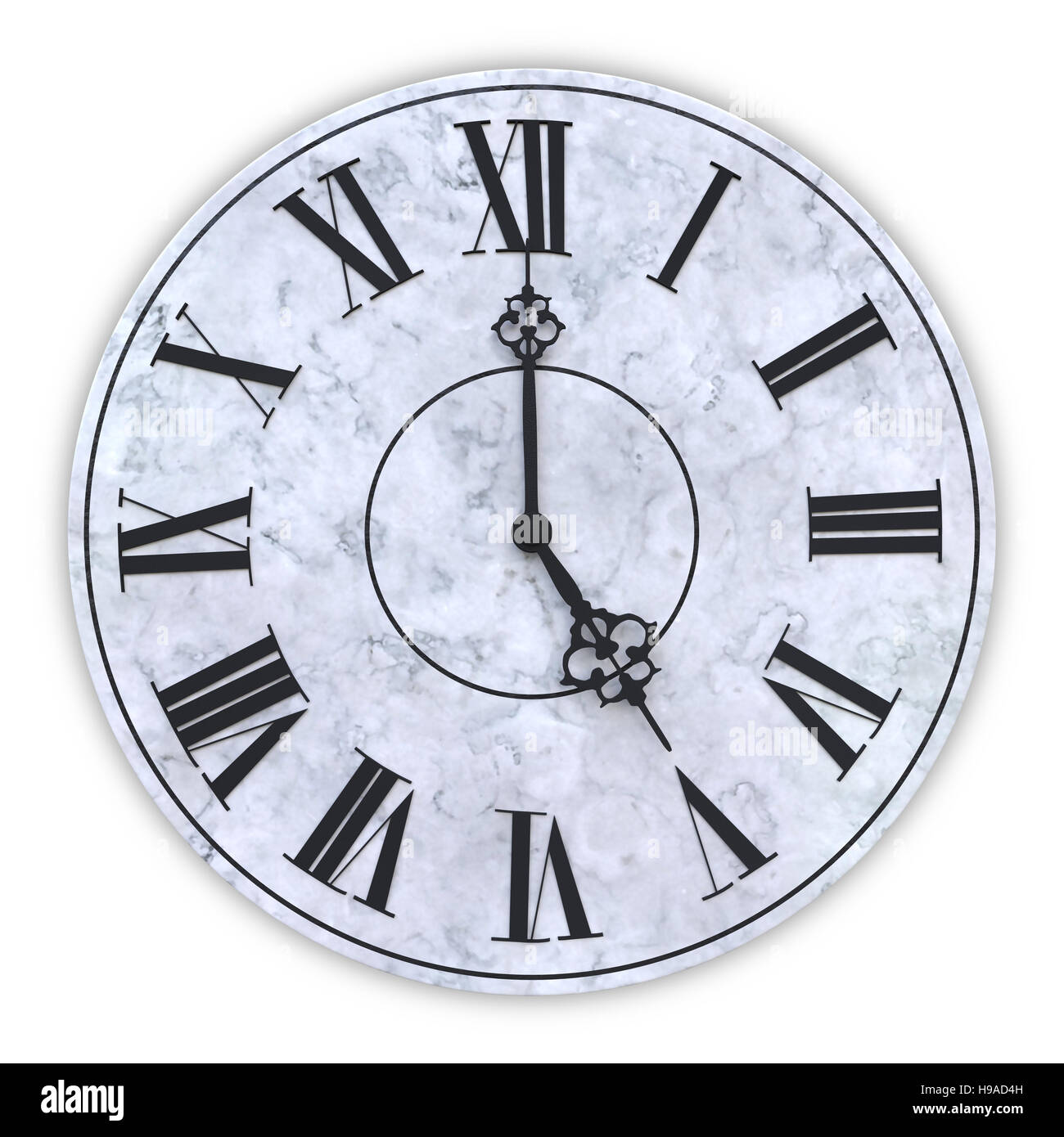 3d rendering of face of clock showing five hours Stock Photo - Alamy