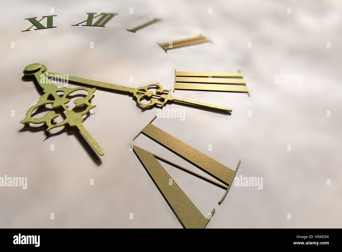 3d rendering of a golden face of a clock in the moody sky Stock Photo ...