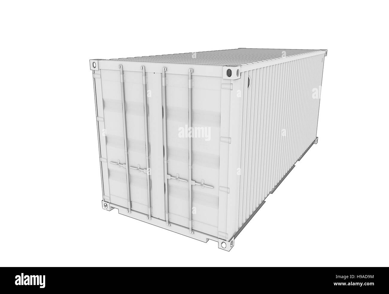 Shipping sea container 20 feet sketch outline isolated 3d illustration ...