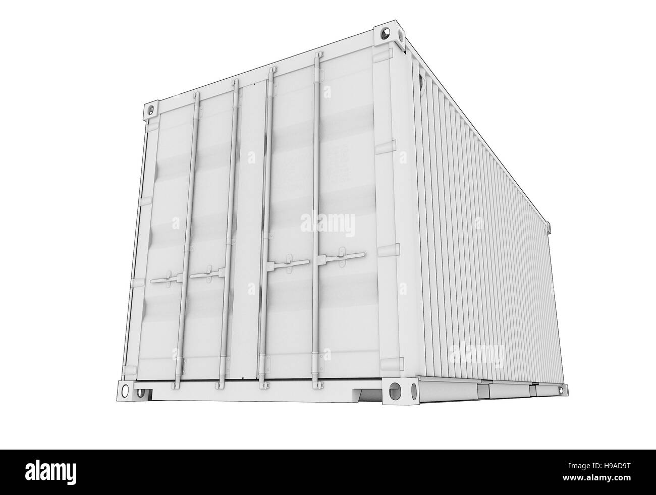 Shipping sea container 20 feet sketch outline isolated 3d illustration ...