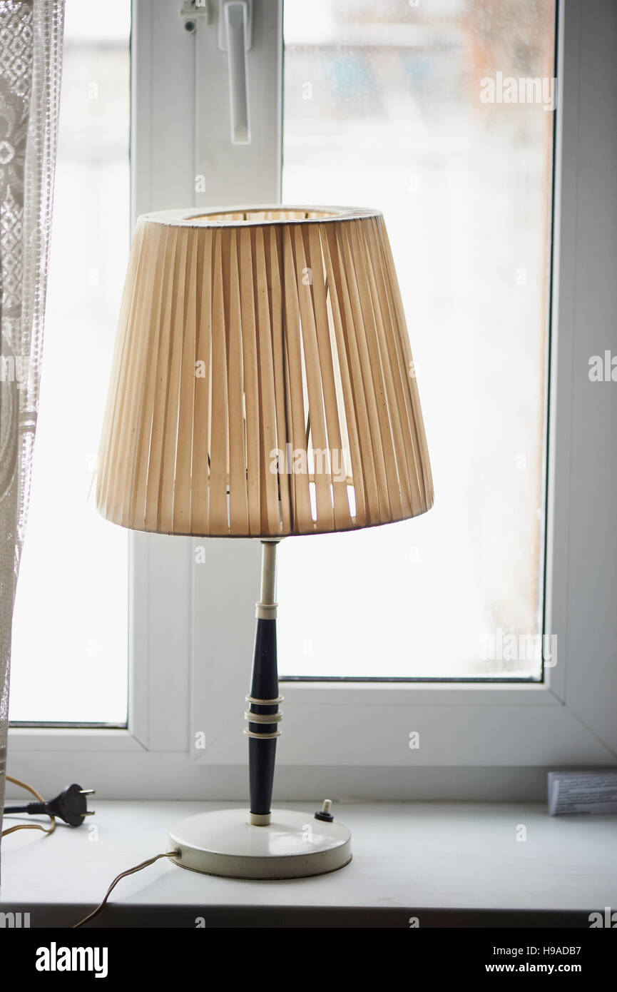 Old lamp with shade on an window in a village house Stock Photo - Alamy