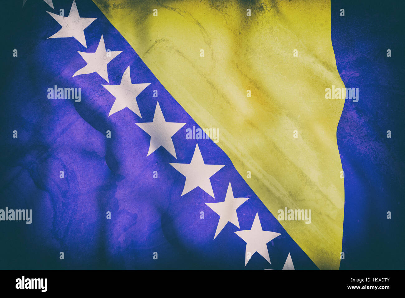 3d rendering of an old bosnia herzegovina flag waving Stock Photo - Alamy
