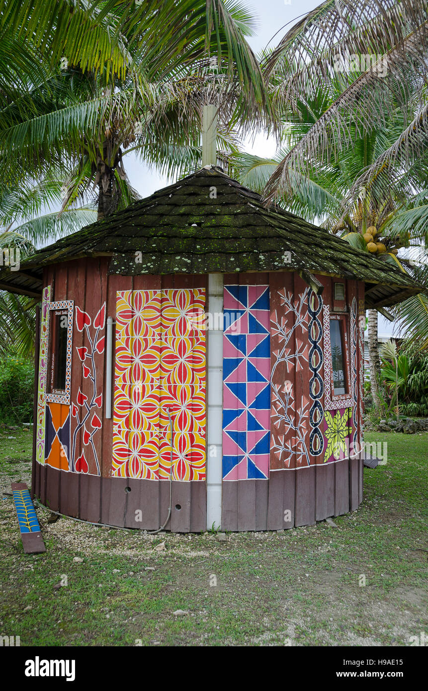 Building decorated with Niuean art work, Alofi, Niue, South Pacific ...
