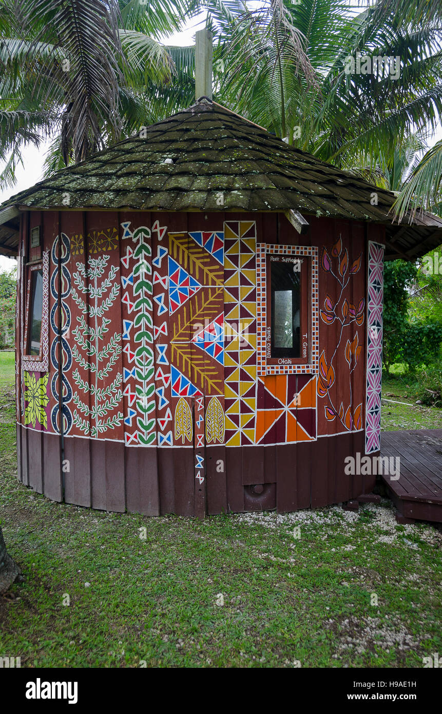 Building decorated with Niuean art work, Alofi, Niue, South Pacific ...