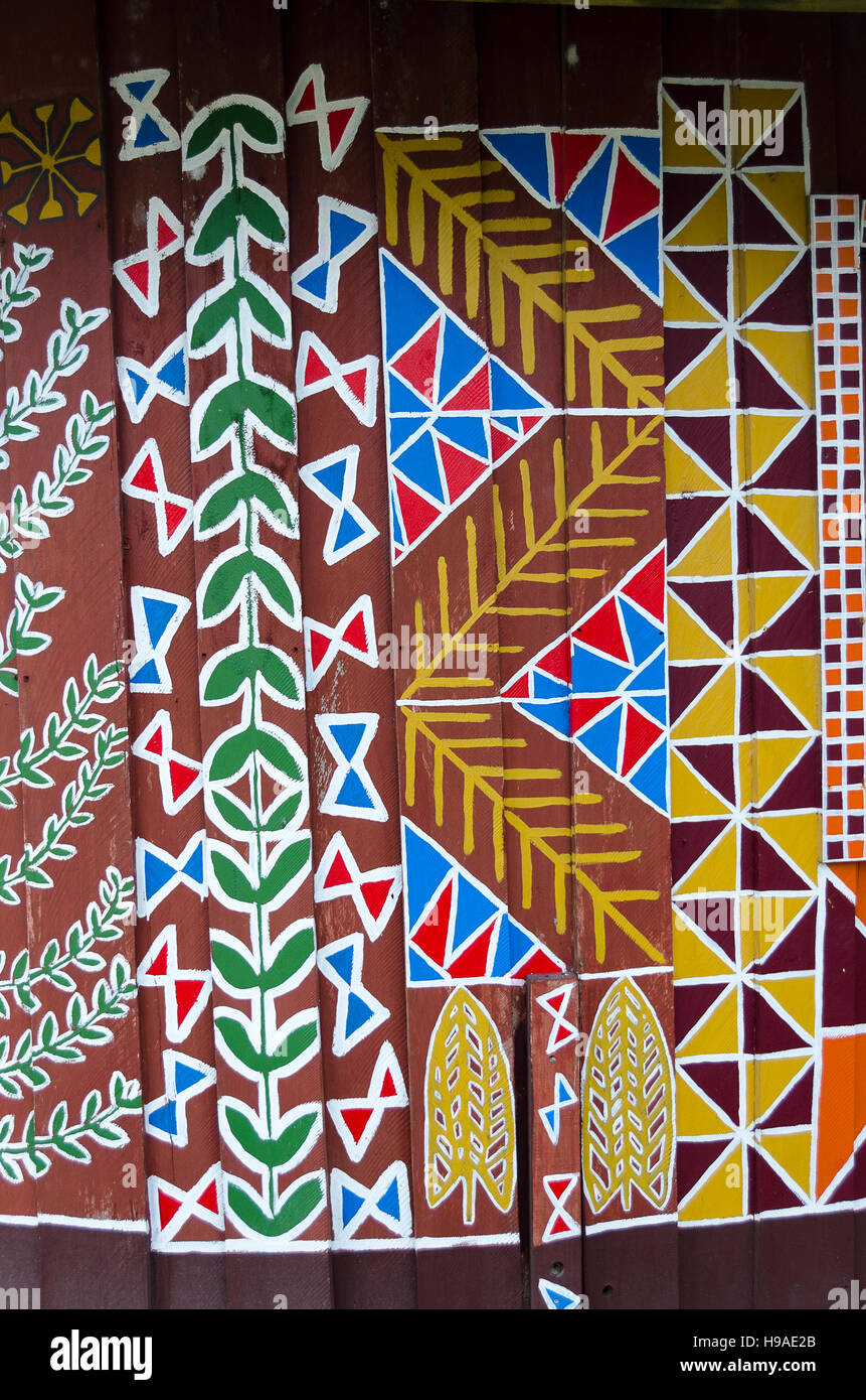 Building decorated with Niuean art work, Alofi, Niue, South Pacific ...