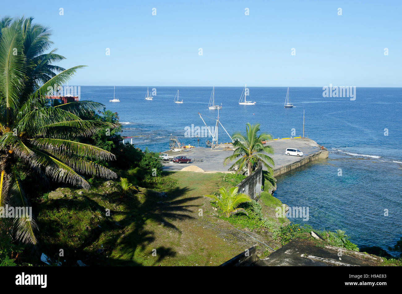 Yachts moored near Sir Robert's Wharf, Alofi, Niue, South Pacific ...
