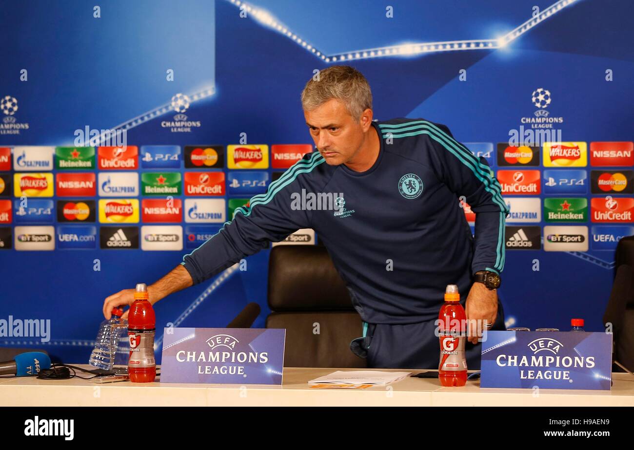 Jose Mourinho talks at a press conference prior to Wednesdays match ...