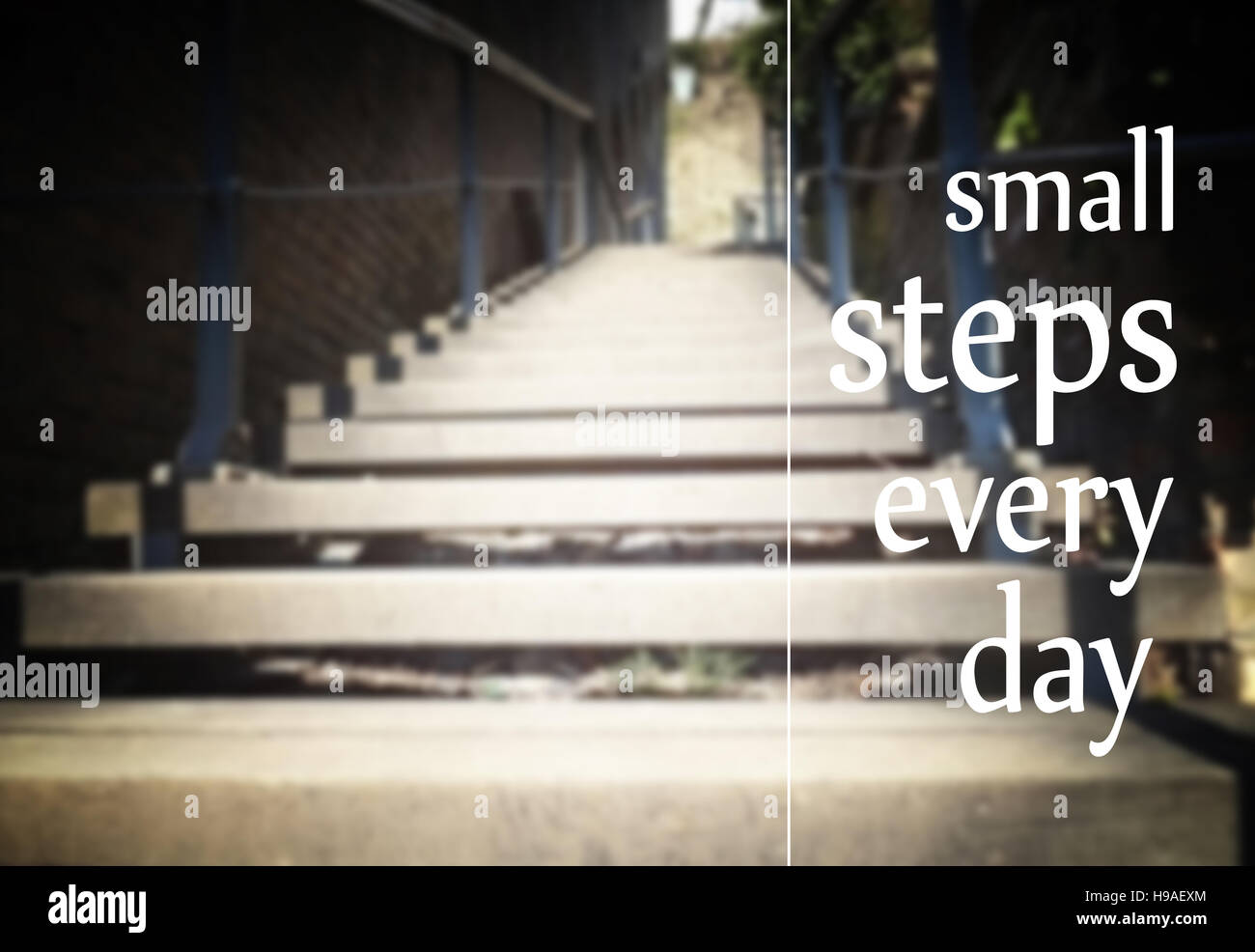 Small steps every day, motivation poster, stairs Stock Photo - Alamy