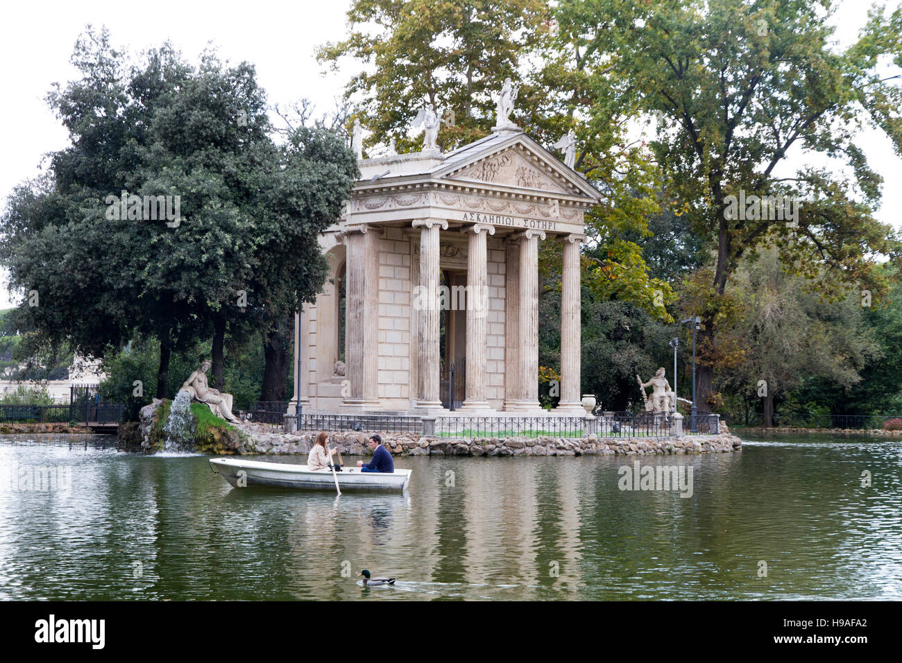 Rome Italy the Lake garden in Villa Borghese Giardino del Lago and Temple of Aesculapius Stock ...
